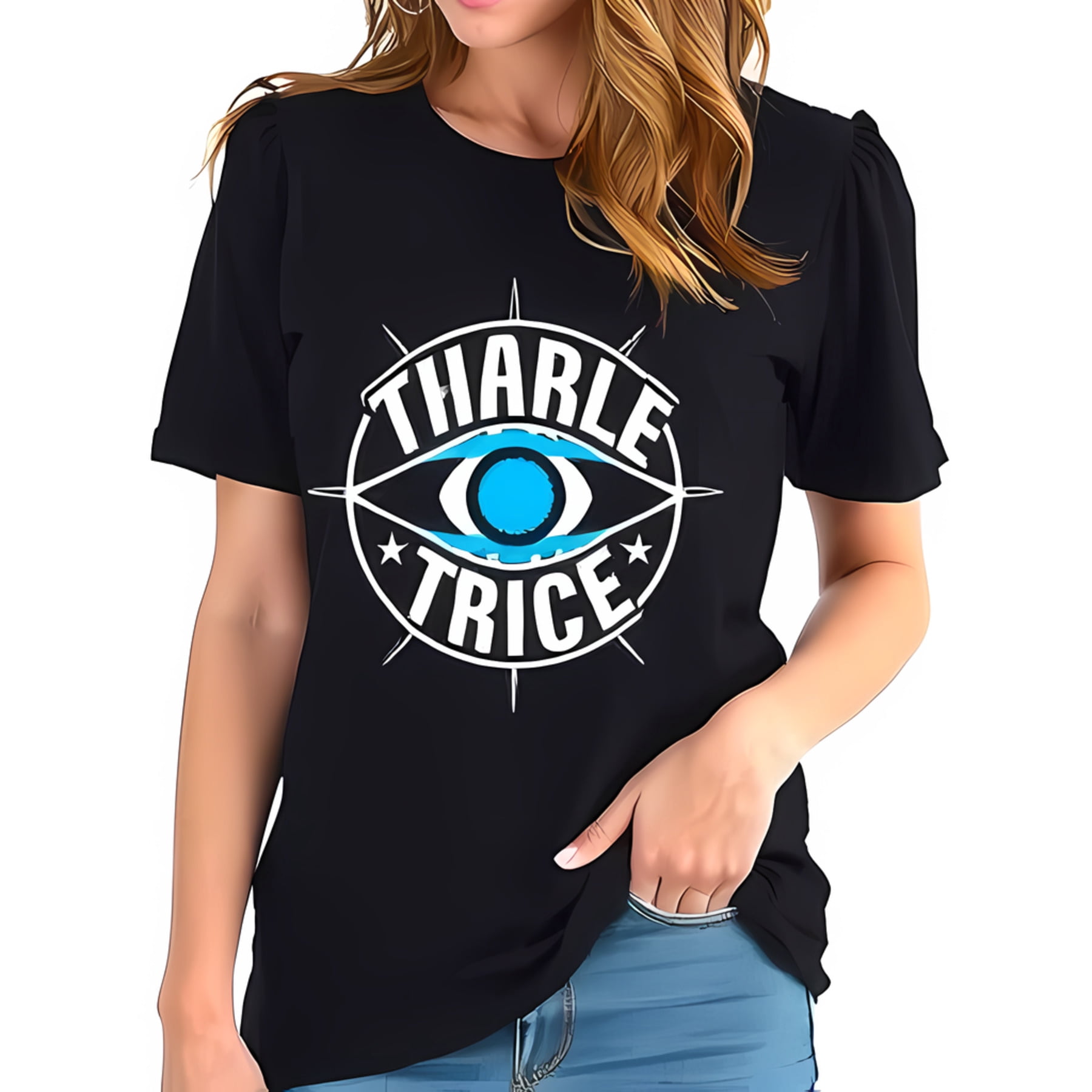 Stylish Cotton Short Sleeve T-Shirt with Bold 'THARLE TRICE' Text and ...