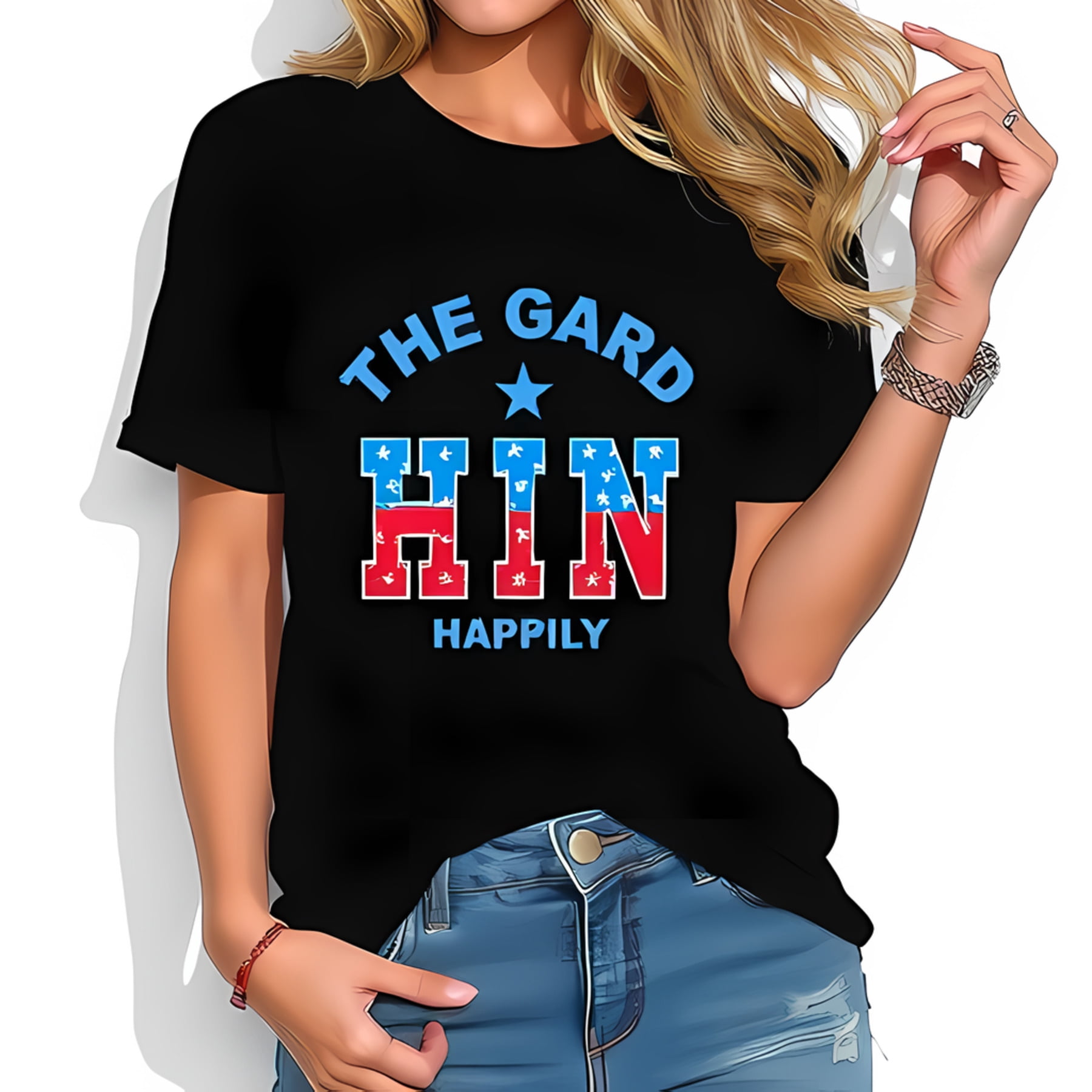 Stylish Cotton Short Sleeve T-Shirt with Bold 'THE GARD HIN HAPPILY ...