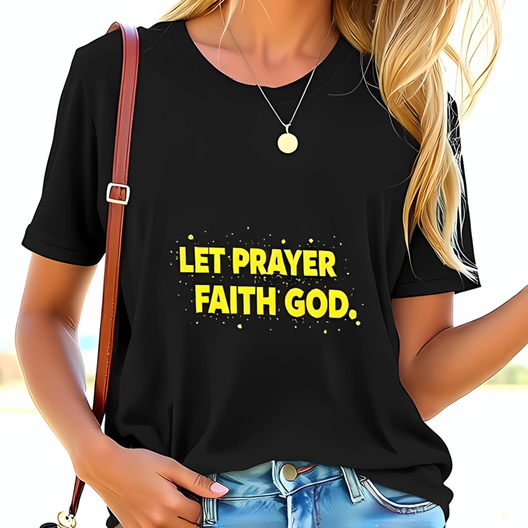 Stylish Cotton Short Sleeve T-Shirt with Bold Yellow 'Let Prayer Faith ...