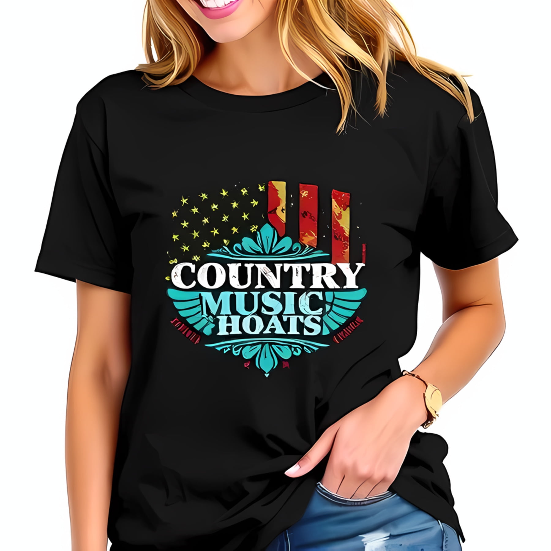 Stylish Cotton Short Sleeve T-Shirt with " COUNTRY MUSIC HOATS ...