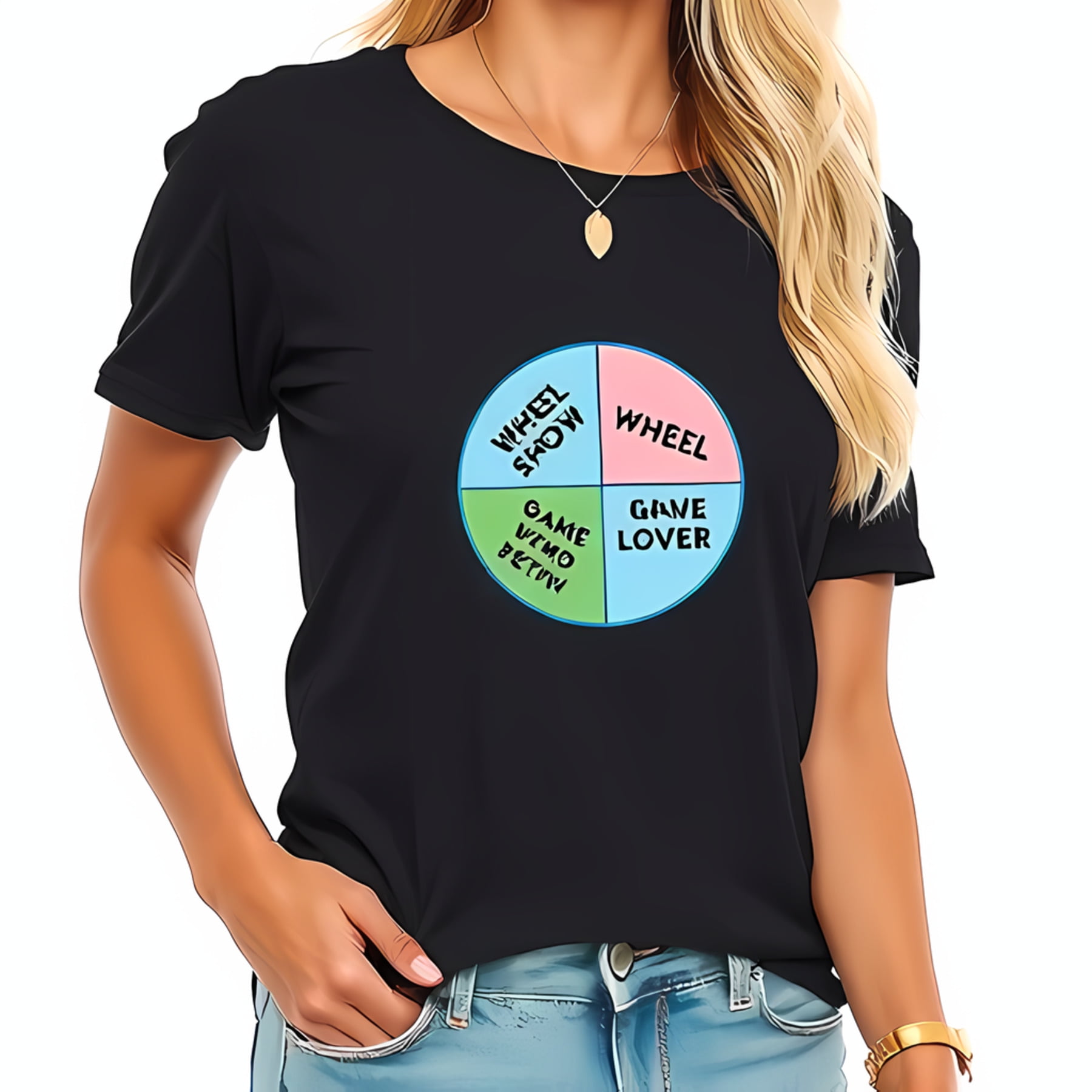 Stylish Cotton Short Sleeve T-Shirt with Colorful Venn Diagram: " Wheel Show " " Wheel " " Game ...