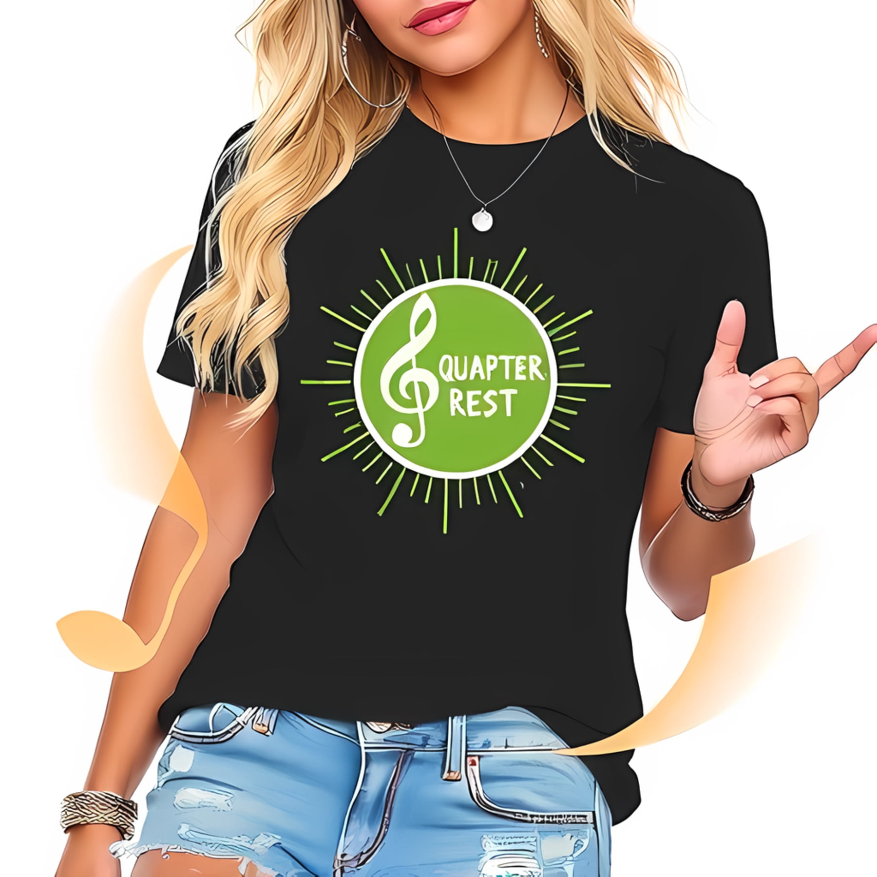 Stylish Cotton Short Sleeve T-Shirt with Green Circle Treble & 'QUARTER ...
