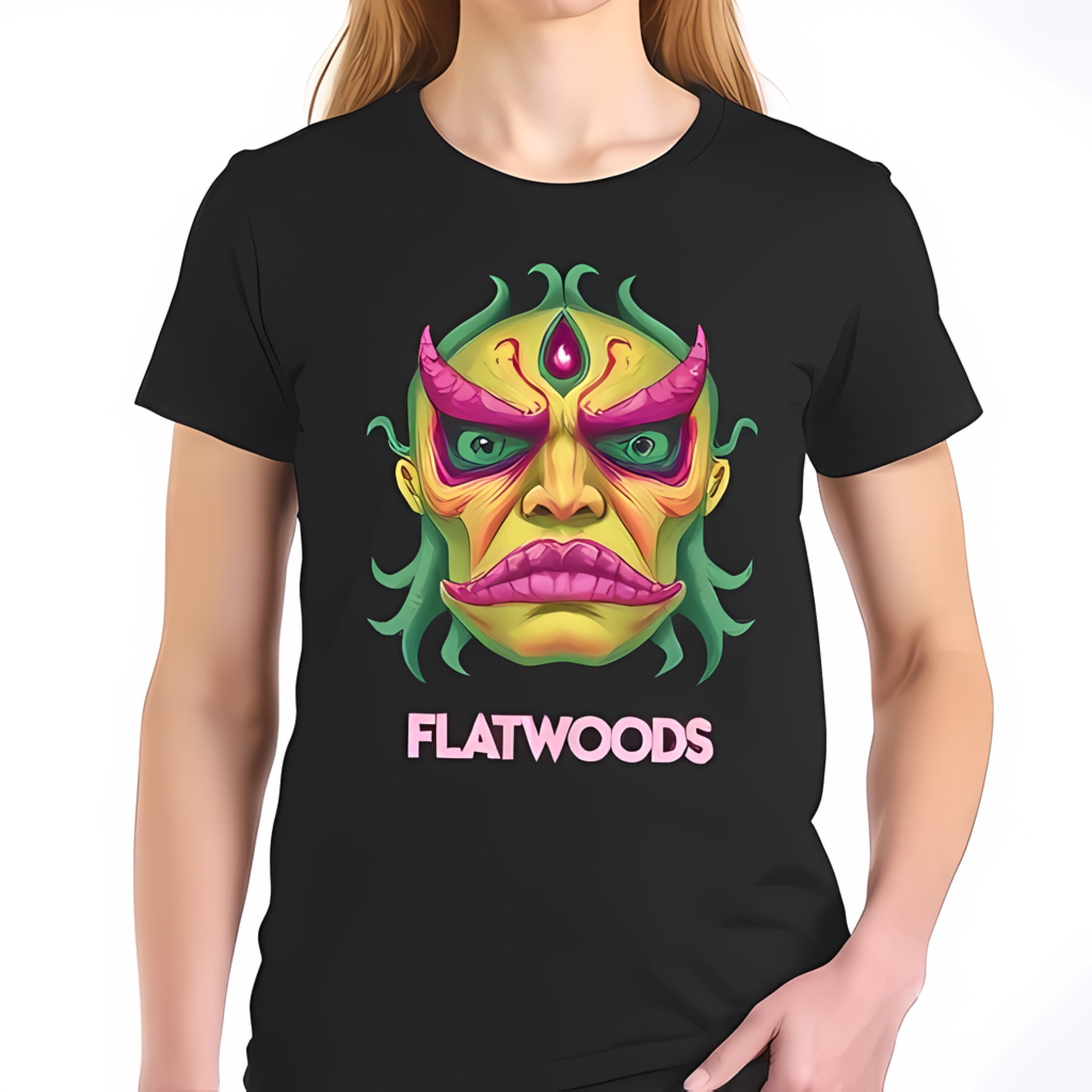 Stylish Cotton Short Sleeve T-Shirt with Grotesque Yellow-Green Face ...