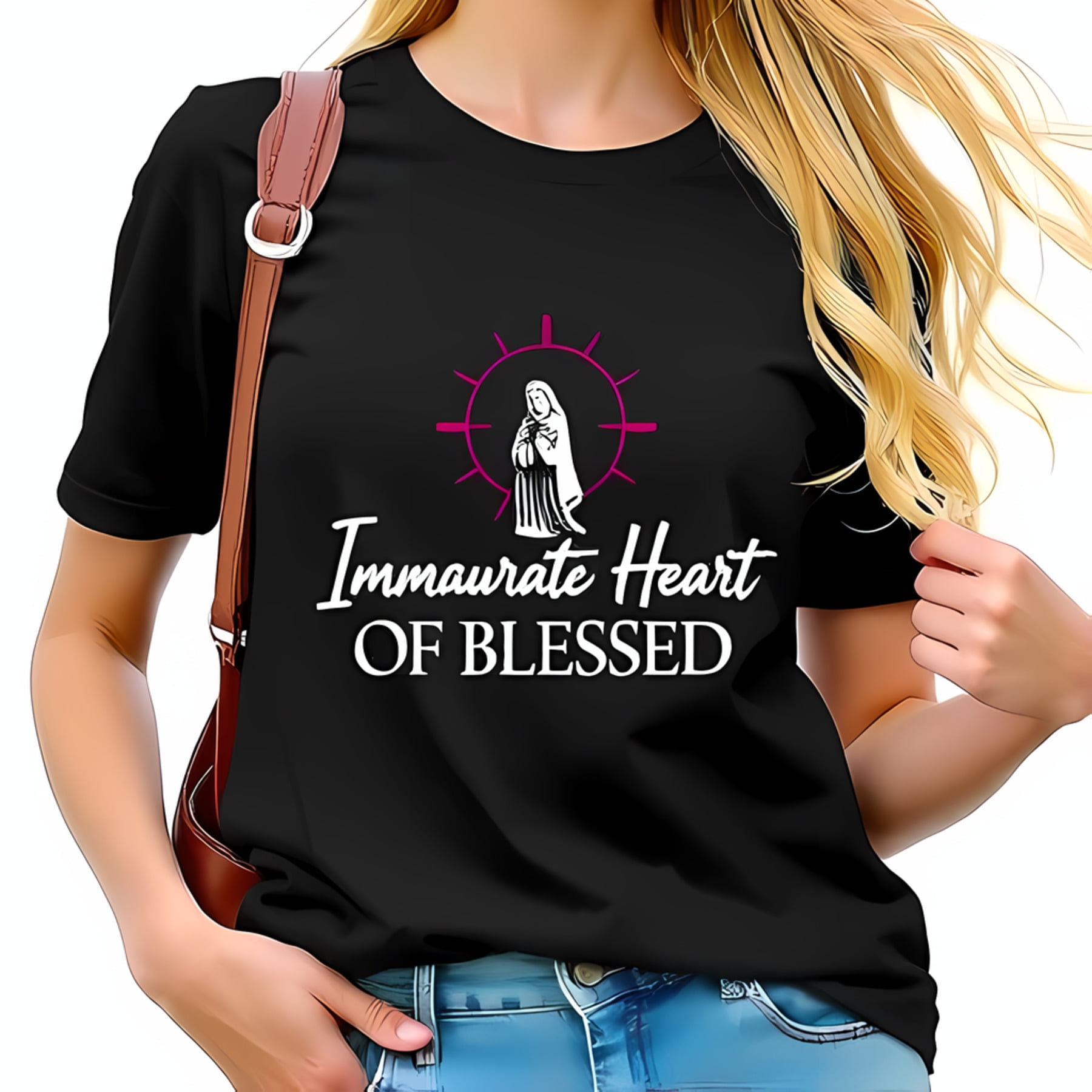 Stylish Cotton Short Sleeve T-Shirt with Immaculate Heart of Graphic ...