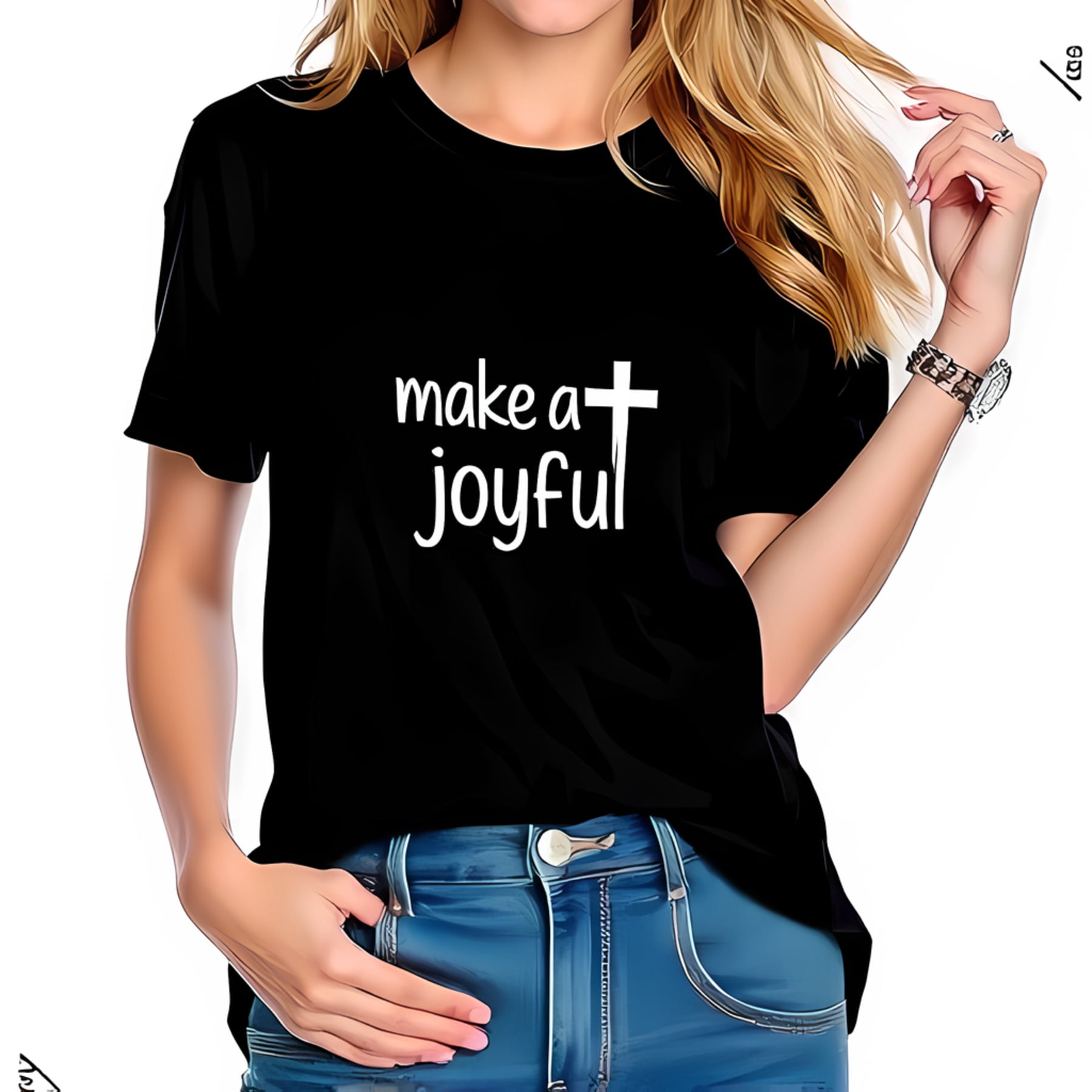 Stylish Cotton Short Sleeve T-Shirt with 'Make a Joyful' Script and ...