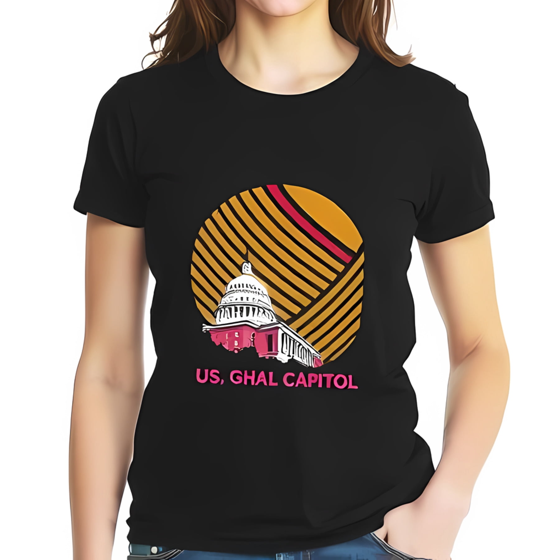 Stylish Cotton Short Sleeve T-Shirt with Minimalist US Capitol Graphic ...