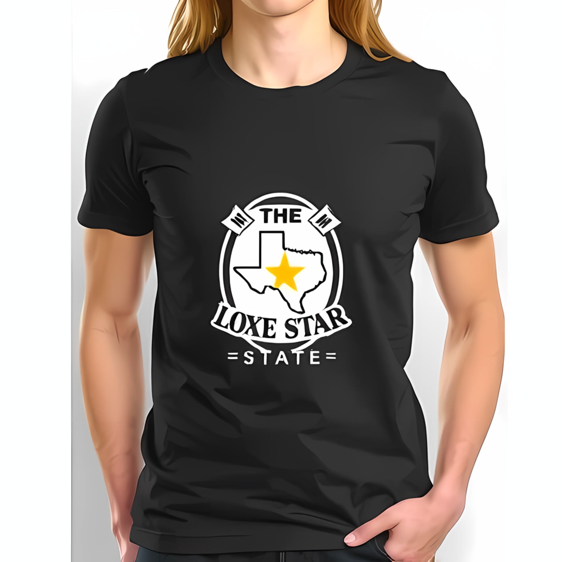 Stylish Cotton Short Sleeve T-Shirt with Outline Graphic Yellow Star ...