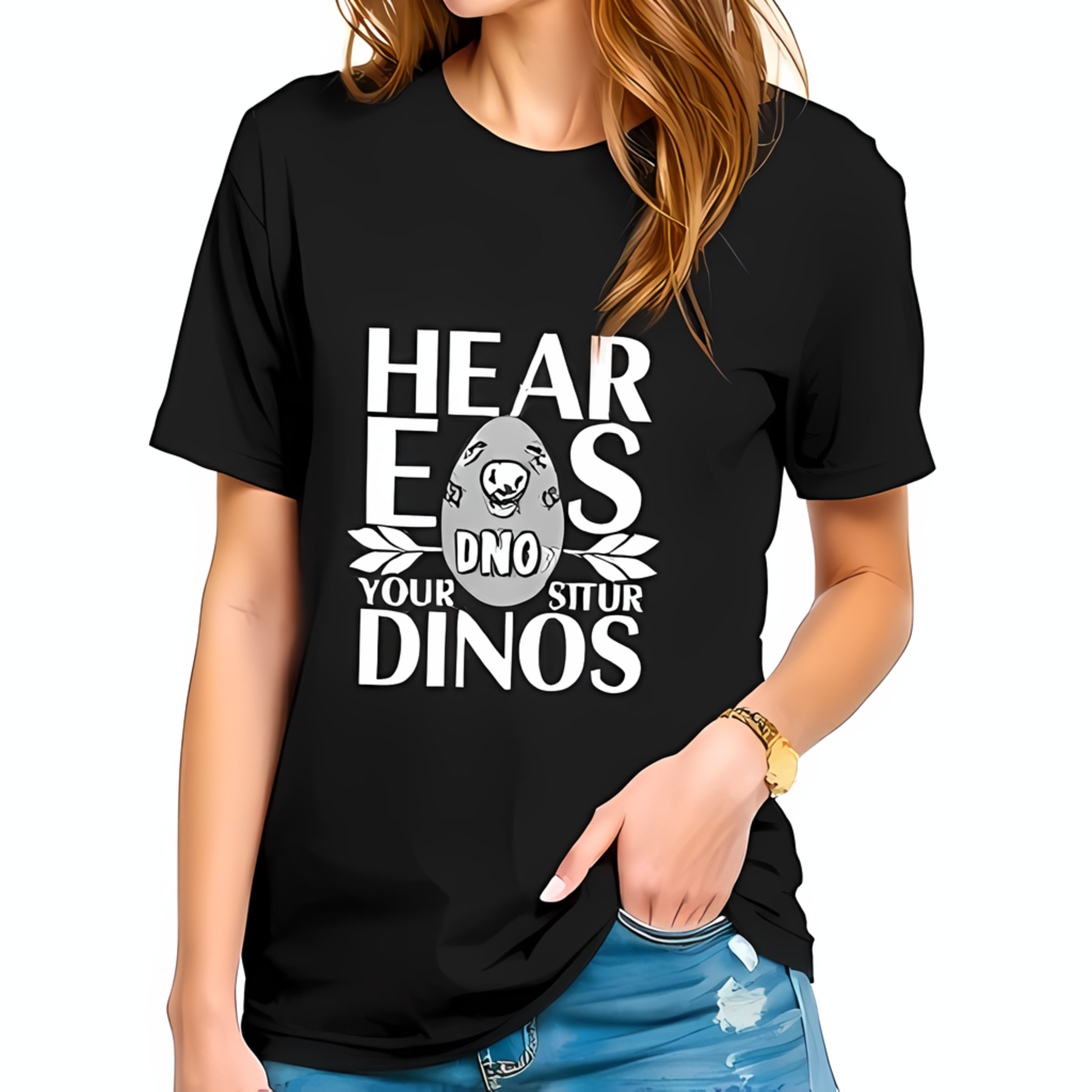 Stylish Cotton Short Sleeve T-Shirt with Playful Print and Bold " HEAR ...