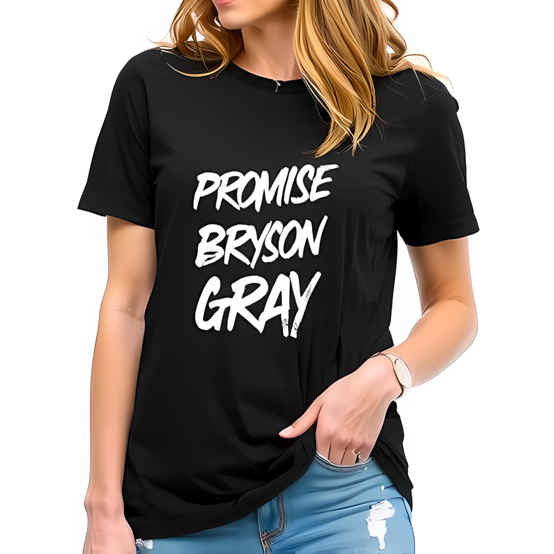 Stylish Cotton Short Sleeve T-Shirt with 'Promise Bryson Gray' in Bold ...