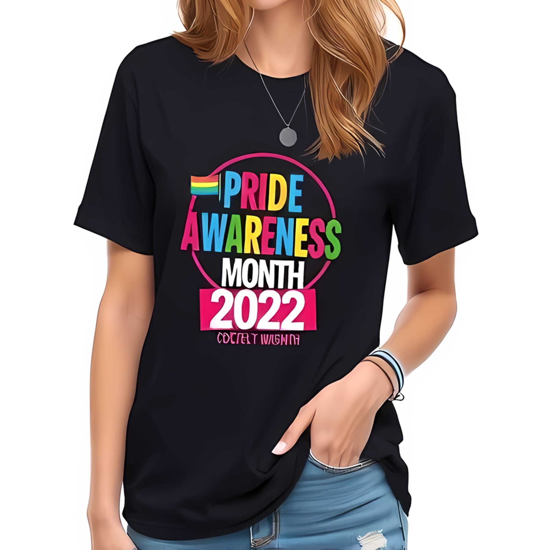 Stylish Cotton Short Sleeve T-Shirt with Rainbow 'PRIDE AWARENESS MONTH ...
