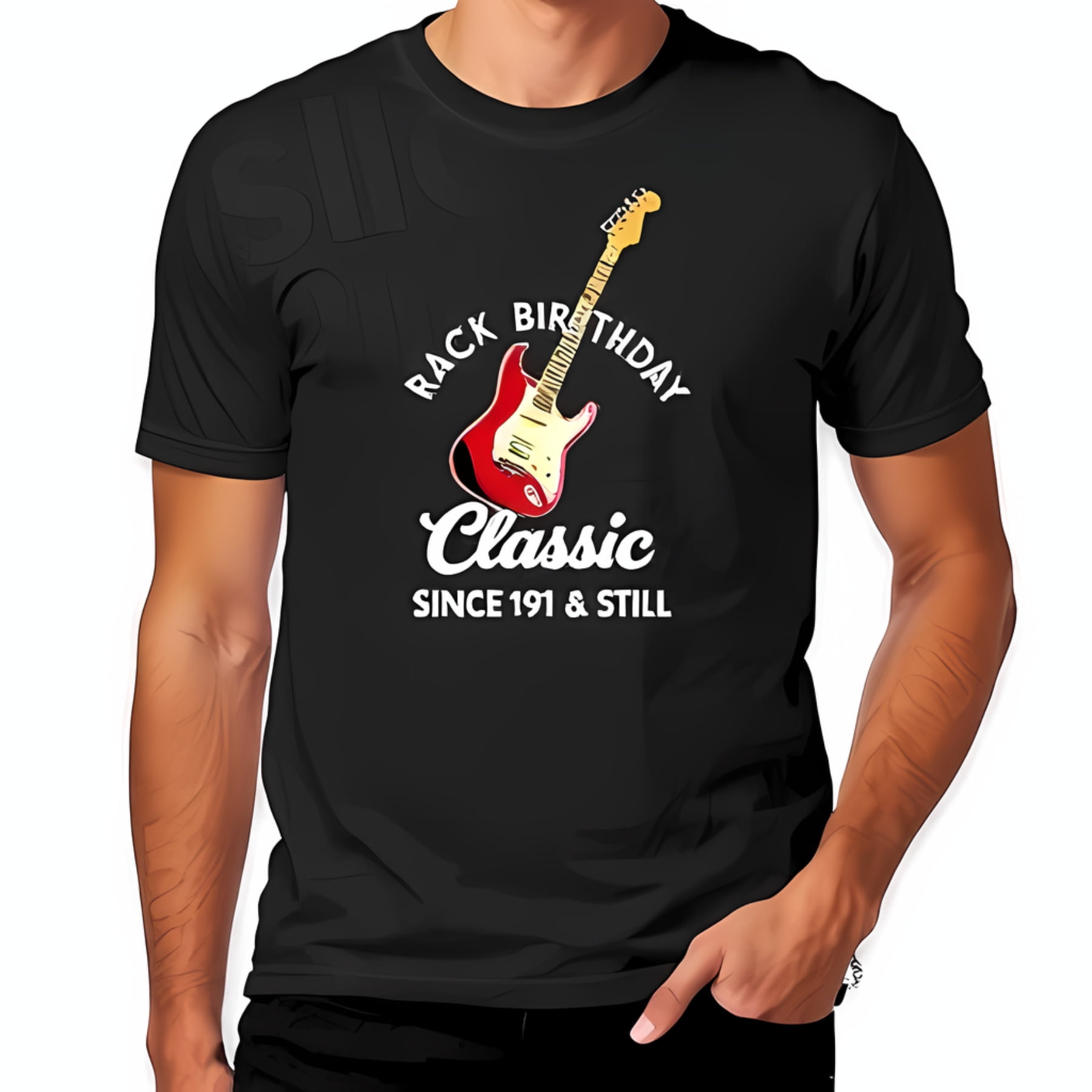 Stylish Cotton Short Sleeve T-Shirt with Red Guitar Graphic - " Classic ...