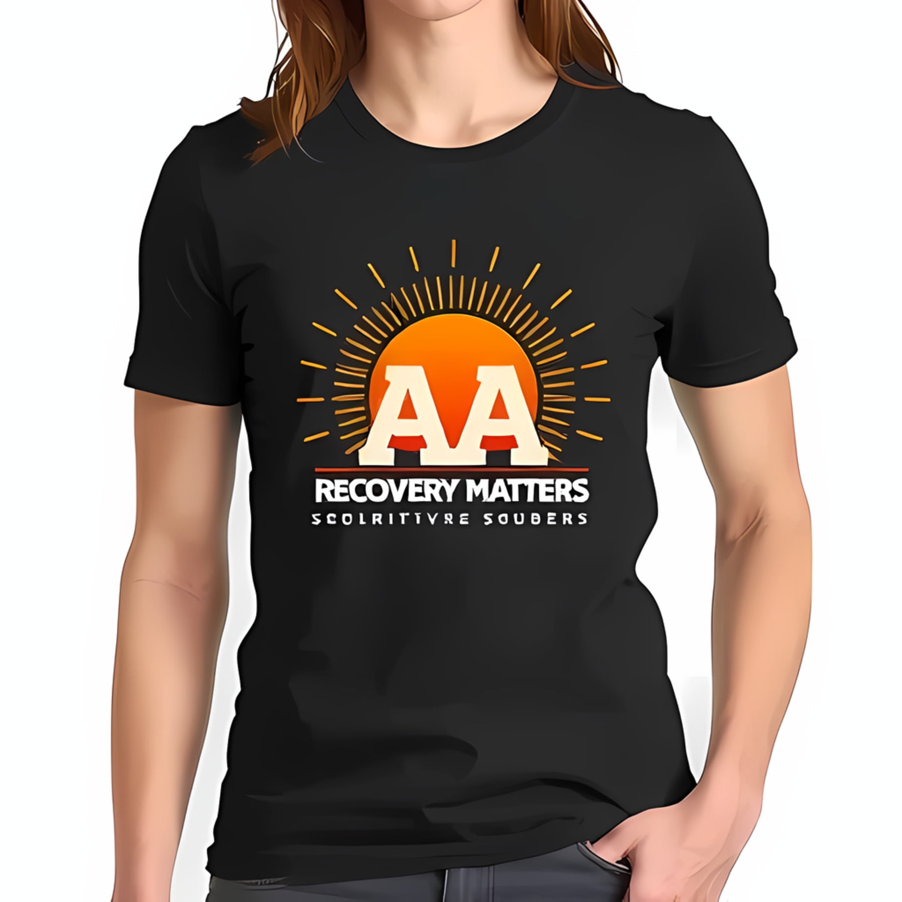 Stylish Cotton Short Sleeve T-Shirt with Retro Graphic 'AA' & 'RECOVERY MATTERS' Text Supportive ...