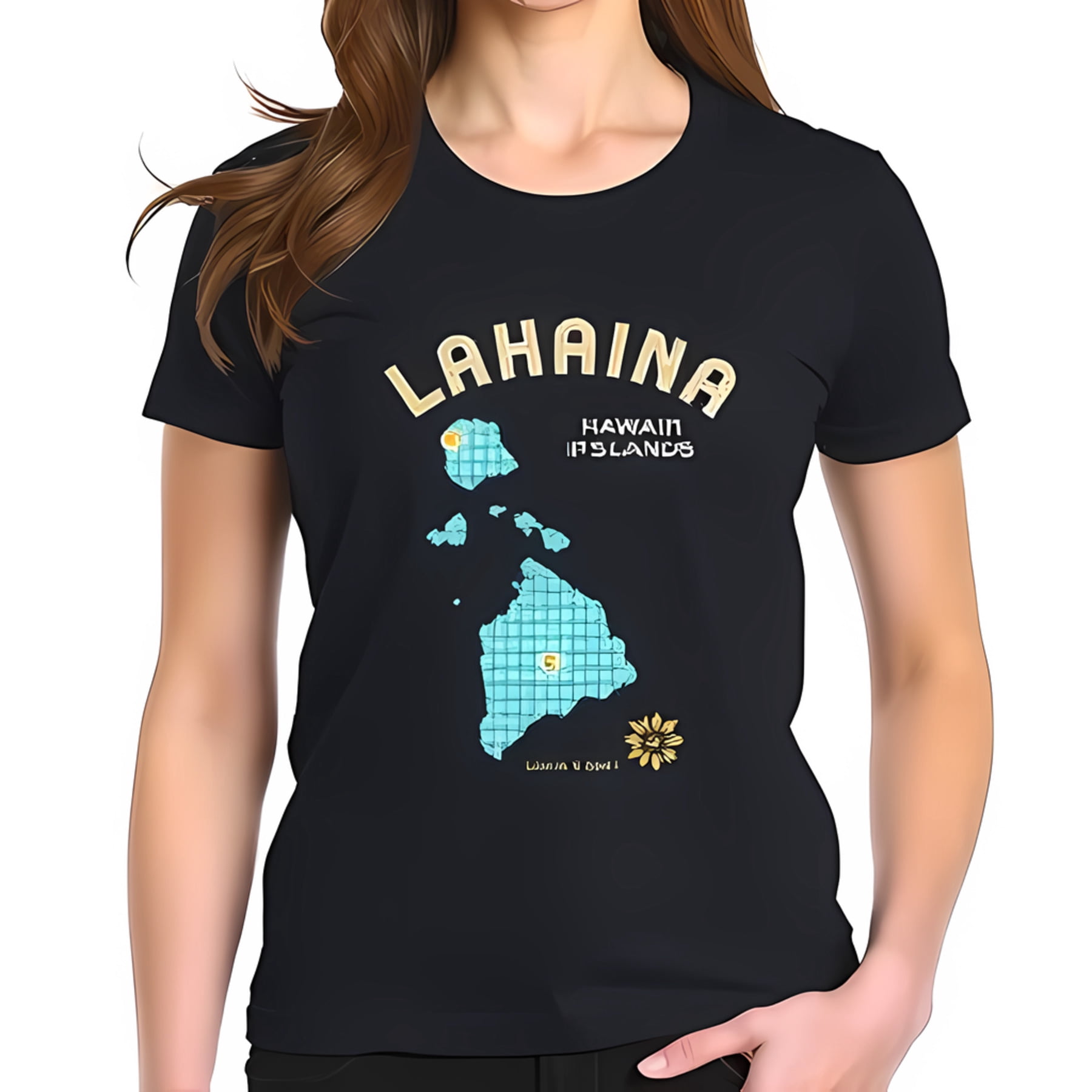 Stylish Cotton Short Sleeve T-Shirt with Retro Lahaina Map Design ...