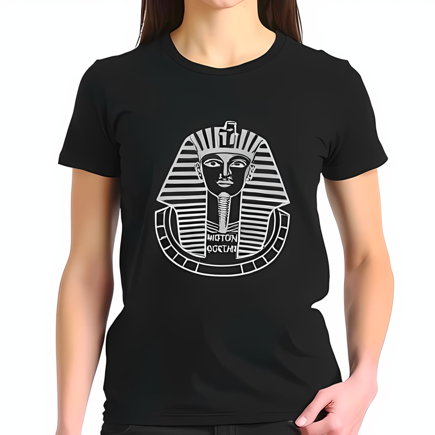 Stylish Cotton Short Sleeve T-Shirt with Silver-Grey Tutankhamun Death ...