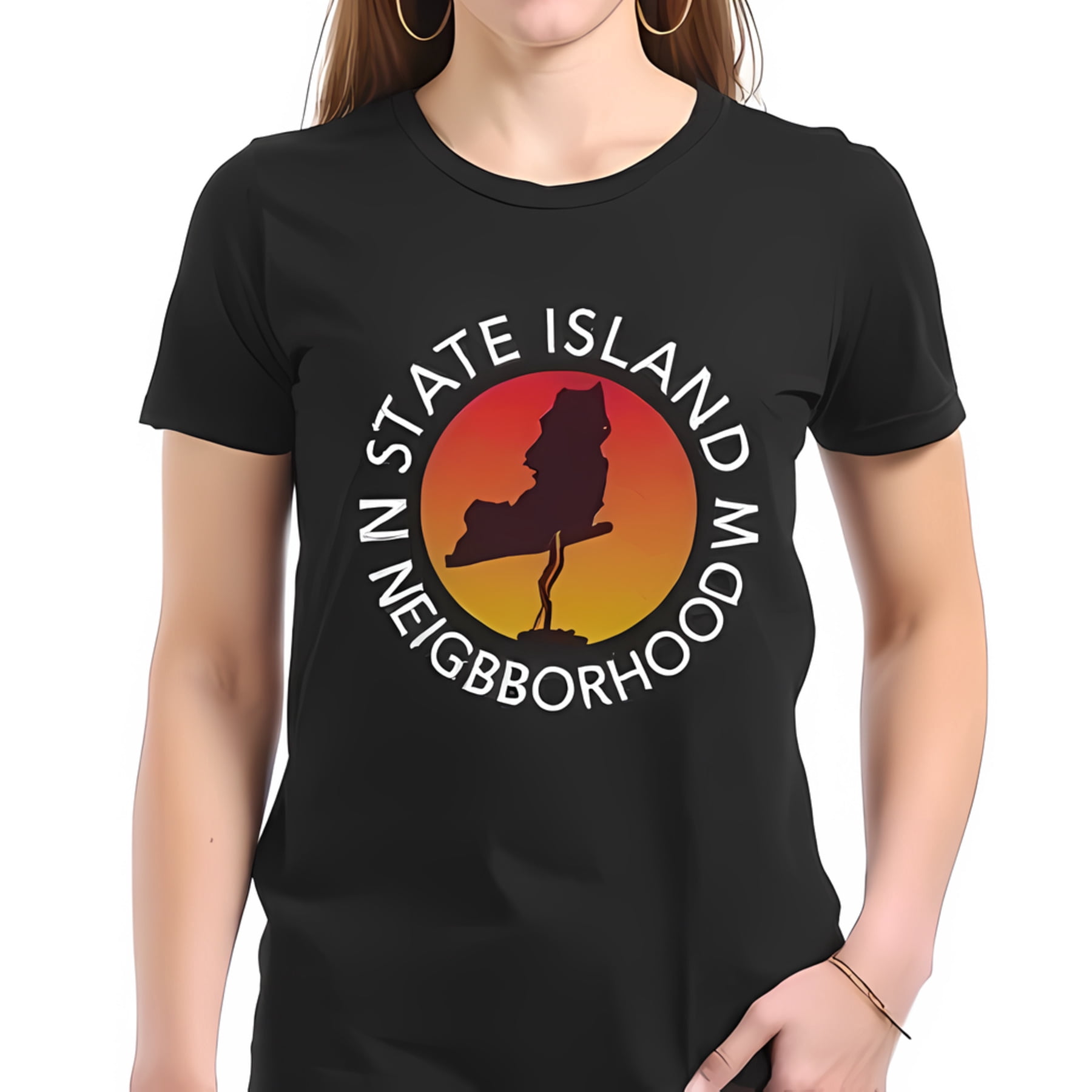 Stylish Cotton Short Sleeve T-Shirt with Staten Island Graphic " STATE ...