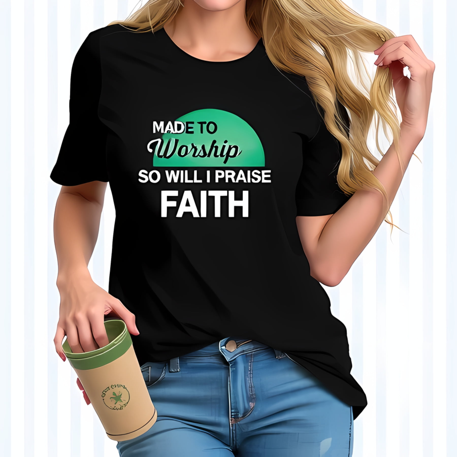 Stylish Cotton Short Sleeve T-Shirt with Teal -Circle Graphic & " MADE ...