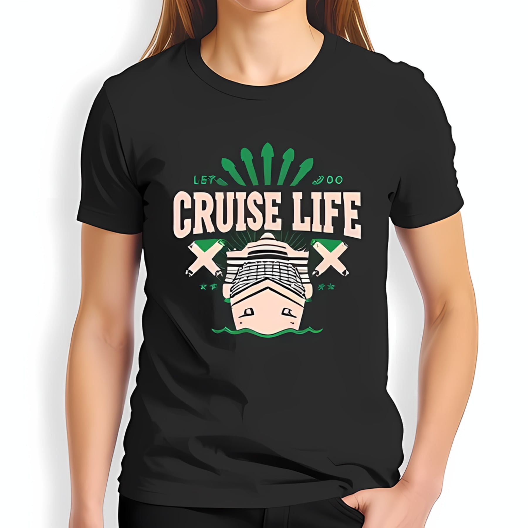 Stylish Cotton Short Sleeve T-Shirt with Upside Down Cruise Ship ...