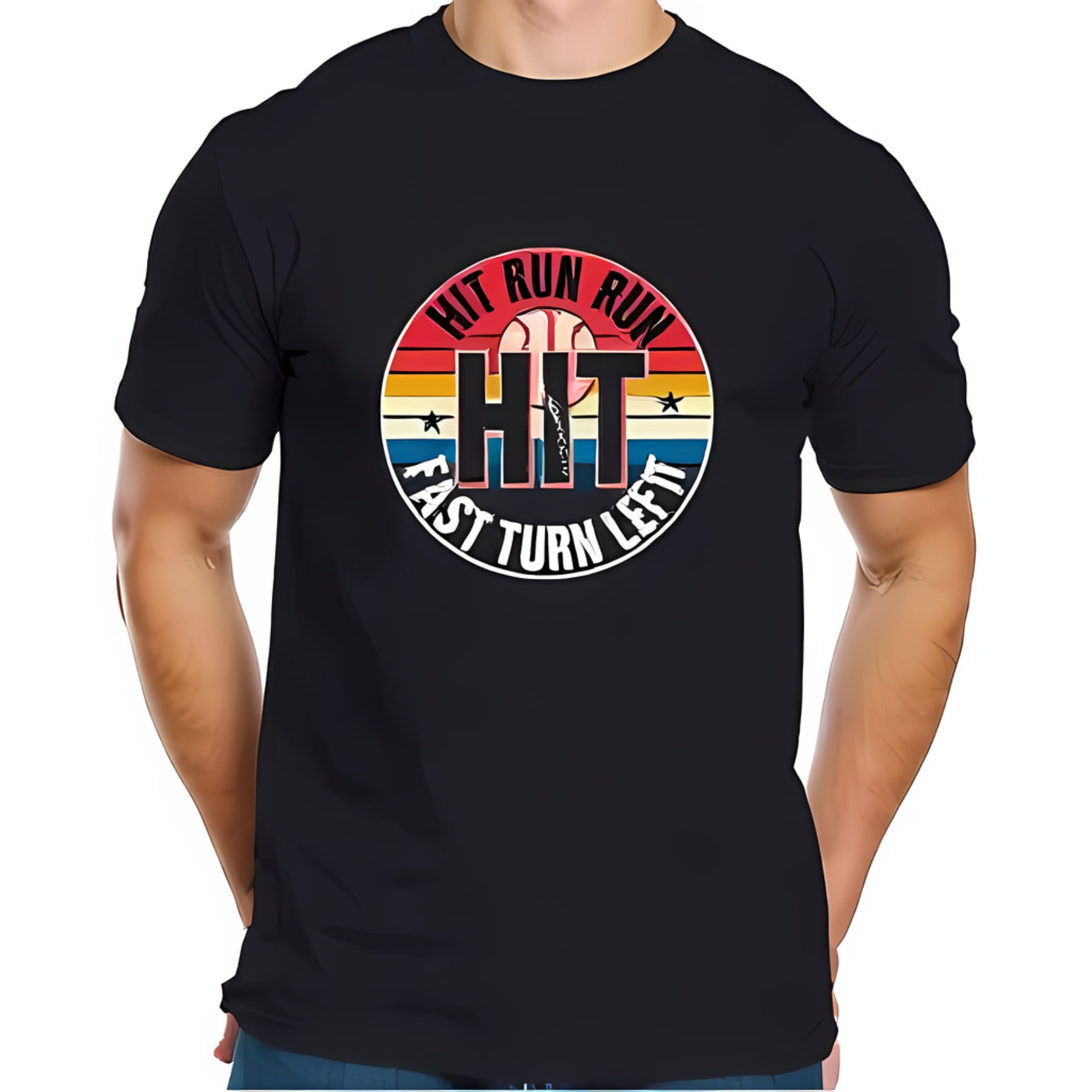 Stylish Cotton Short Sleeve T-Shirt with Vibrant Circular Graphic - Bold 'HIT' Text & Playful ...