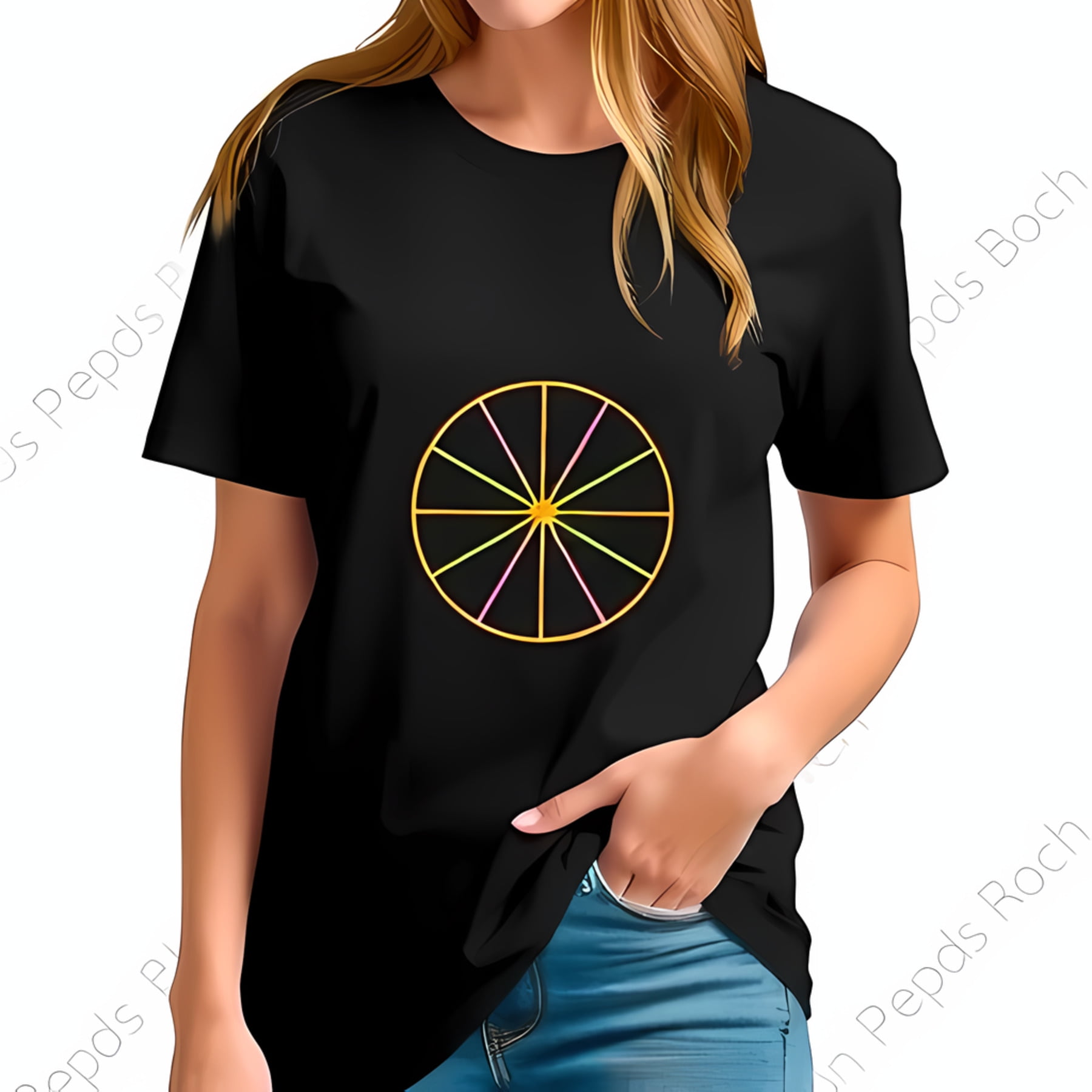 Stylish Cotton Short Sleeve T-Shirt with Vibrant Circular Wheel Pattern ...