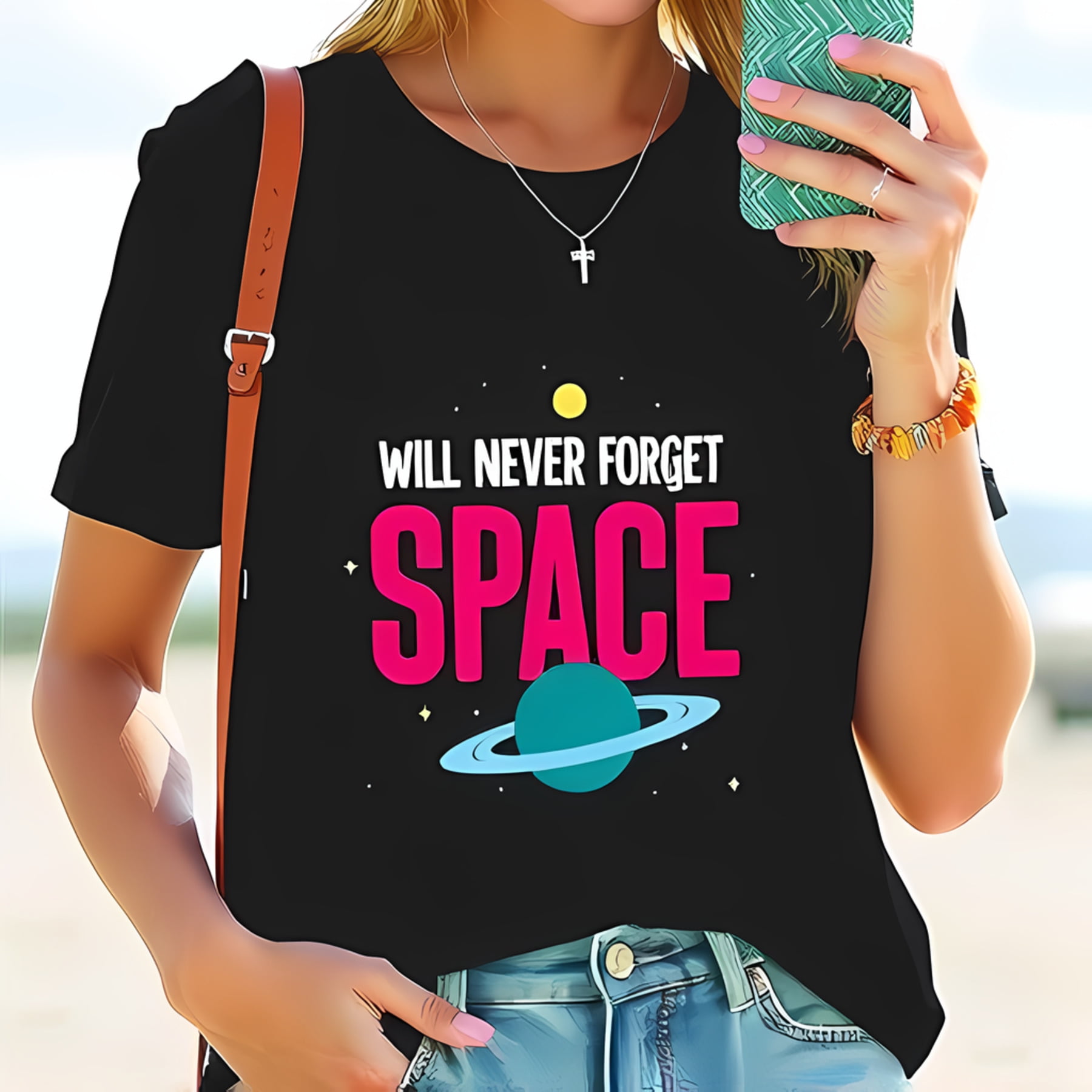 Stylish Cotton Short Sleeve T-Shirt with Vibrant Space Themed Design ...