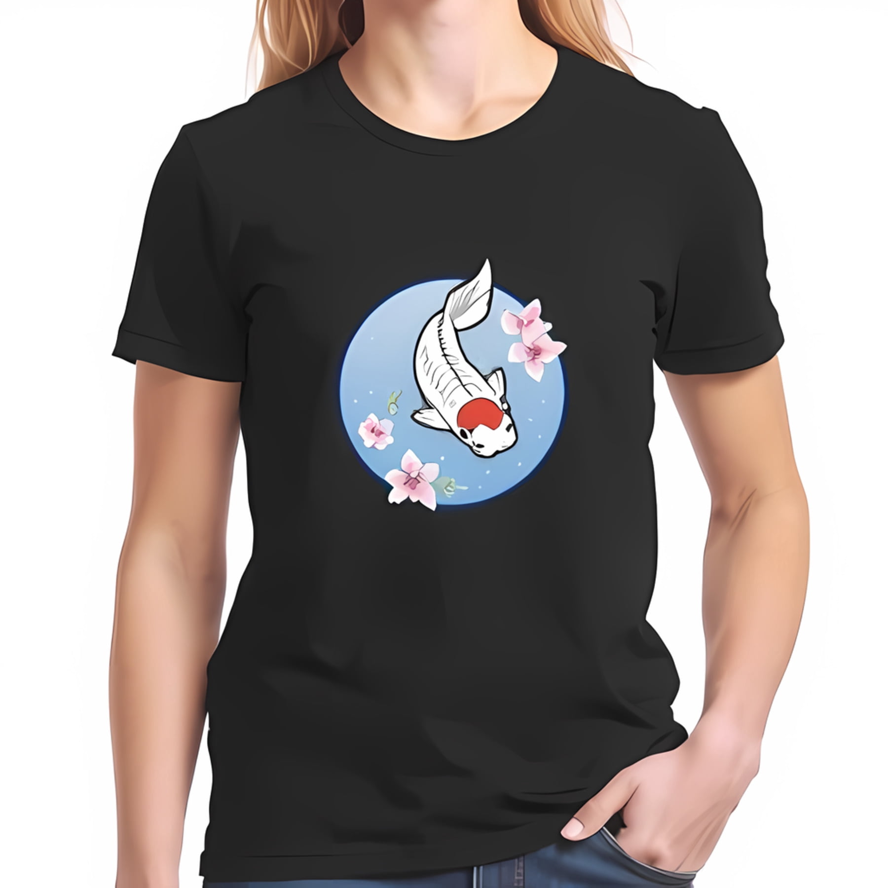Stylish Cotton Short Sleeve T-Shirt with Whimsical Fish Illustration in ...