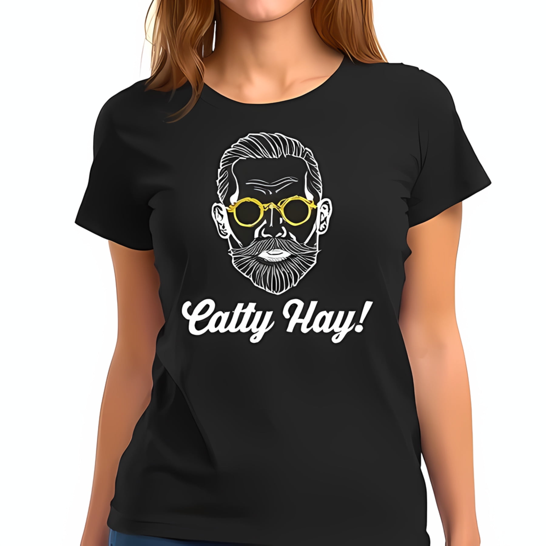 Stylish Cotton Short Sleeve T-Shirt with White Line Drawing of Bearded ...