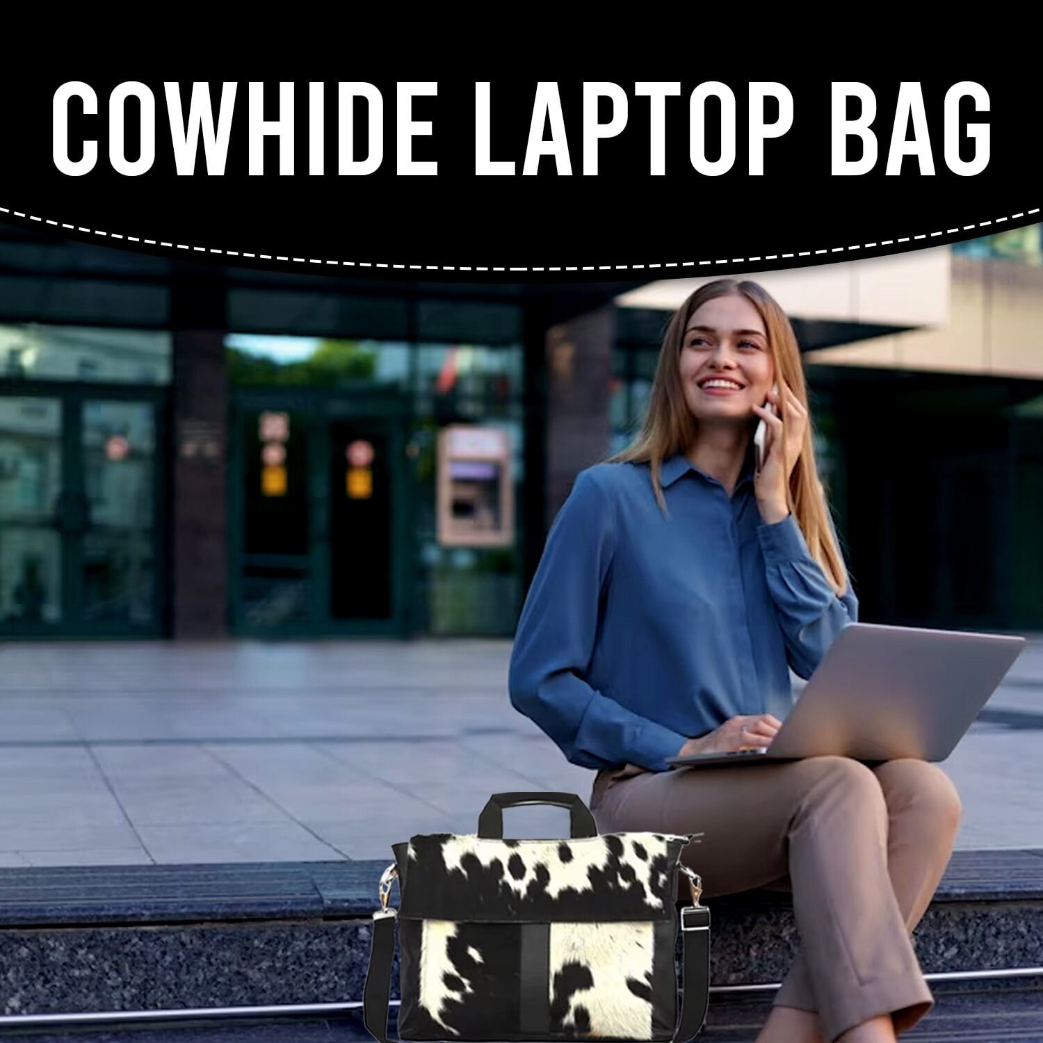 Stylish Cowhide Leather Hair On Laptop Bag Messenger Bag Unisex ...