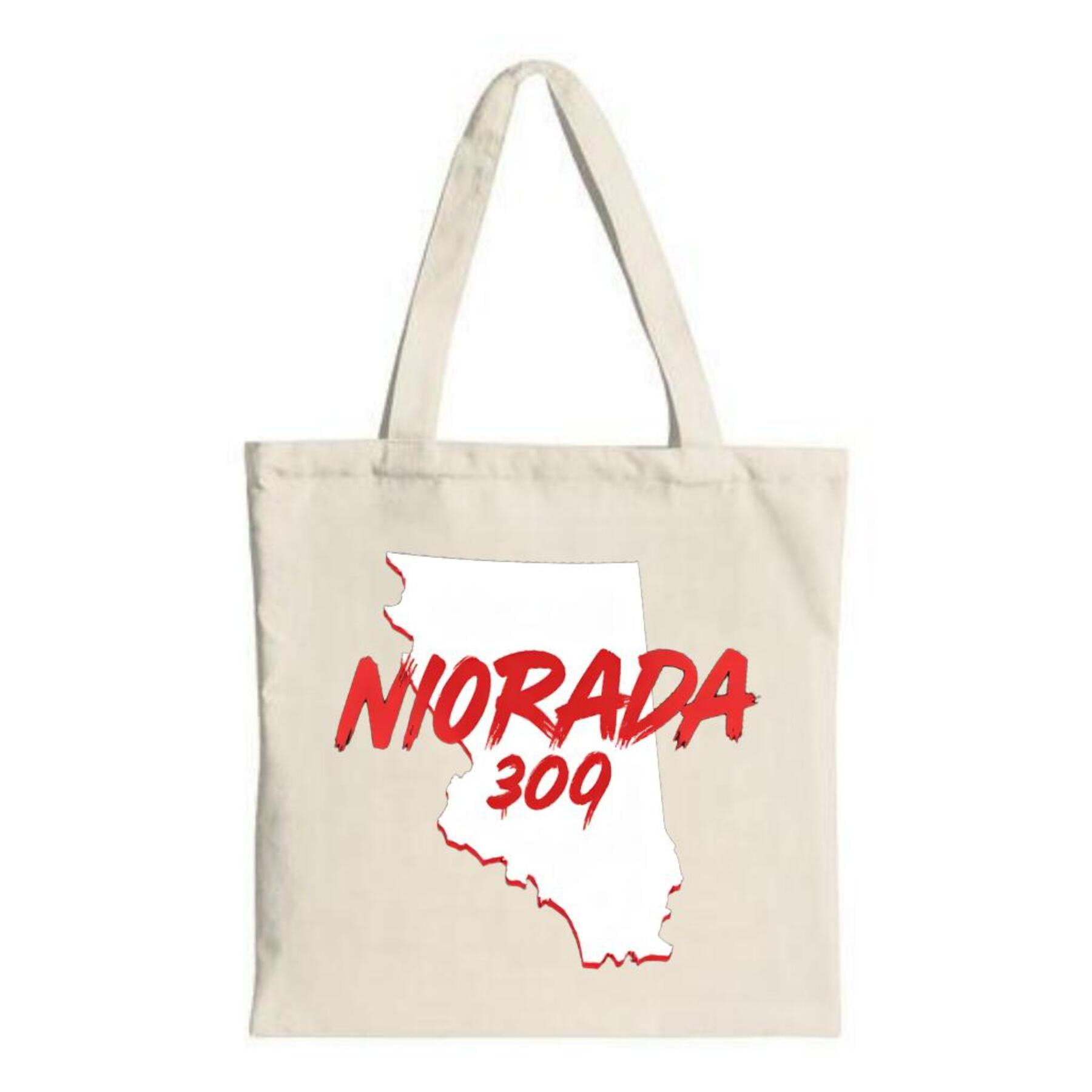 Stylish Cream Canvas Tote Bag with Bold Red ' NIRODA 309 ' Text & North ...