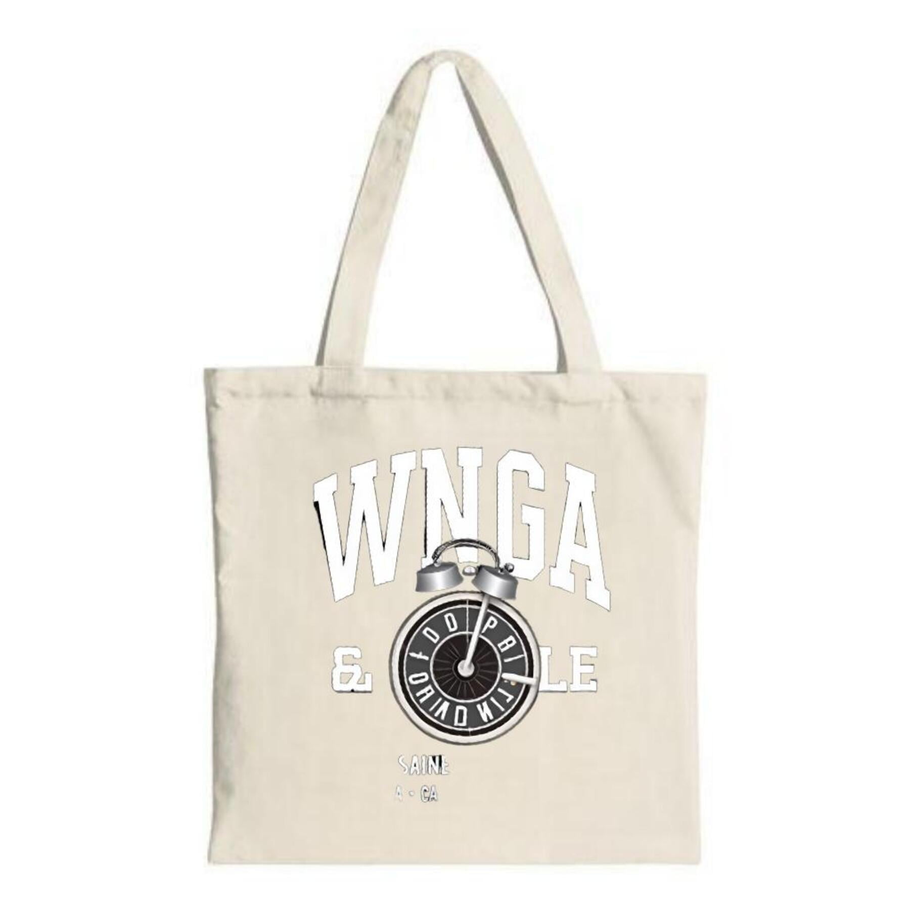 Stylish Cream Canvas Tote Bag with Bold ' WNBA ' Text and Black Alarm ...