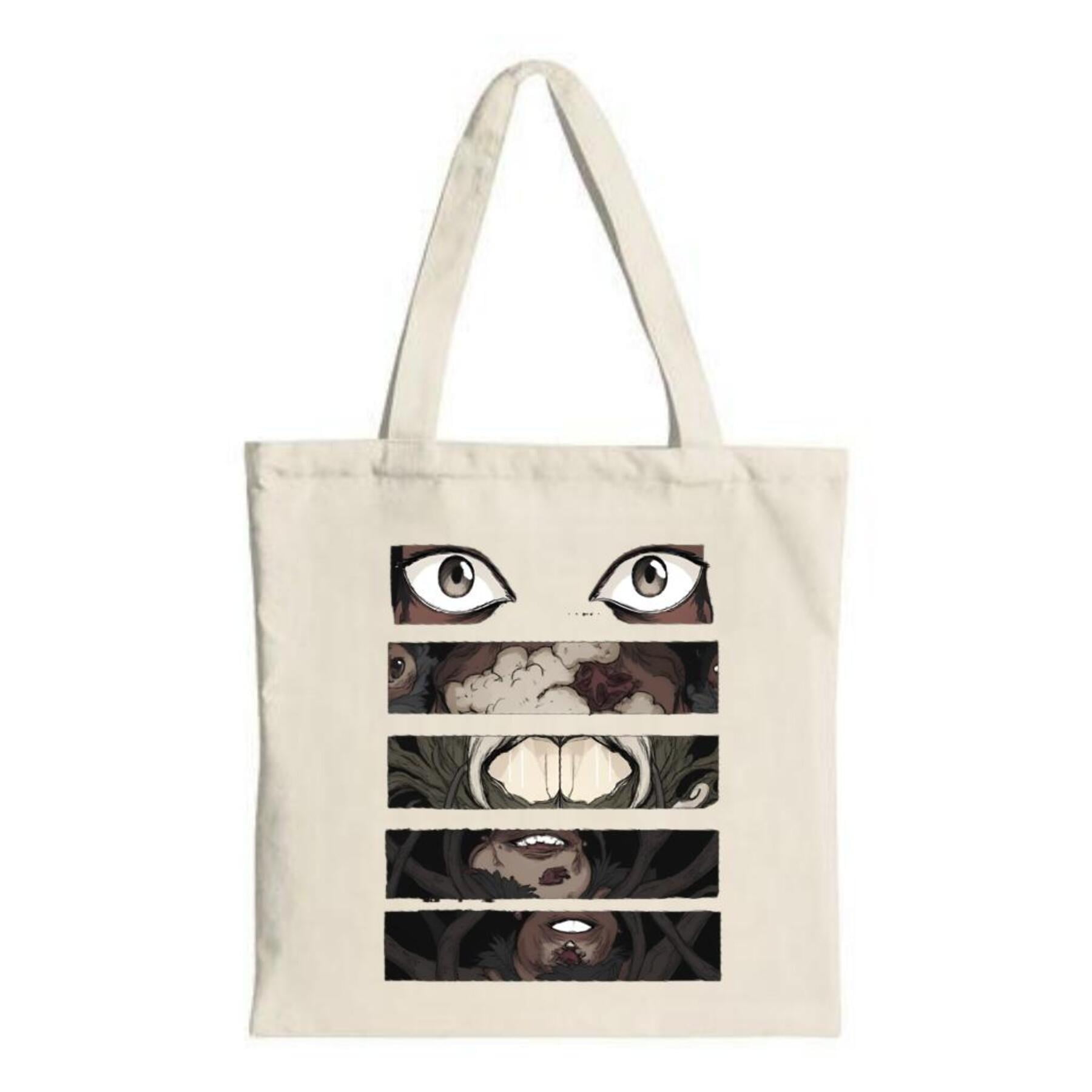 Stylish Cream Canvas Tote Bag with Intricate Face Design - Perfect for ...