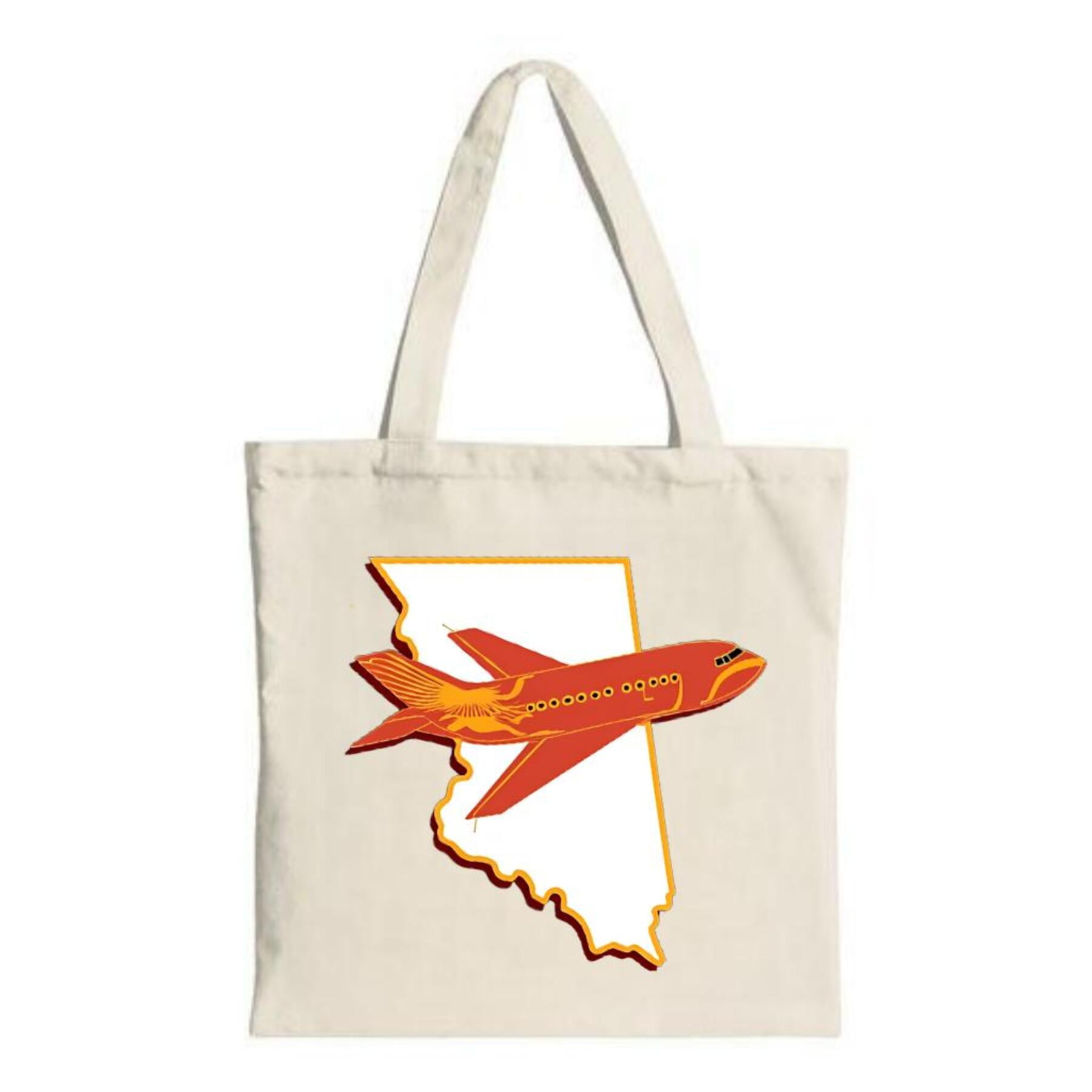 Stylish Cream Canvas Tote Bag with Red Airplane & Yellow Accents Inside ...