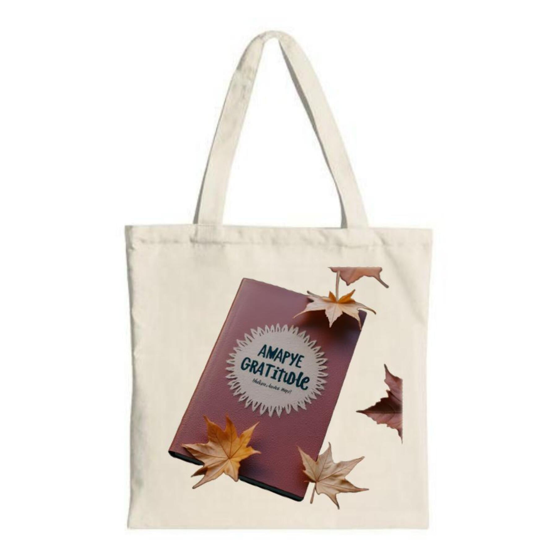 Stylish Cream Canvas Tote Bag with Red Book Design & Autumn Leaves ...