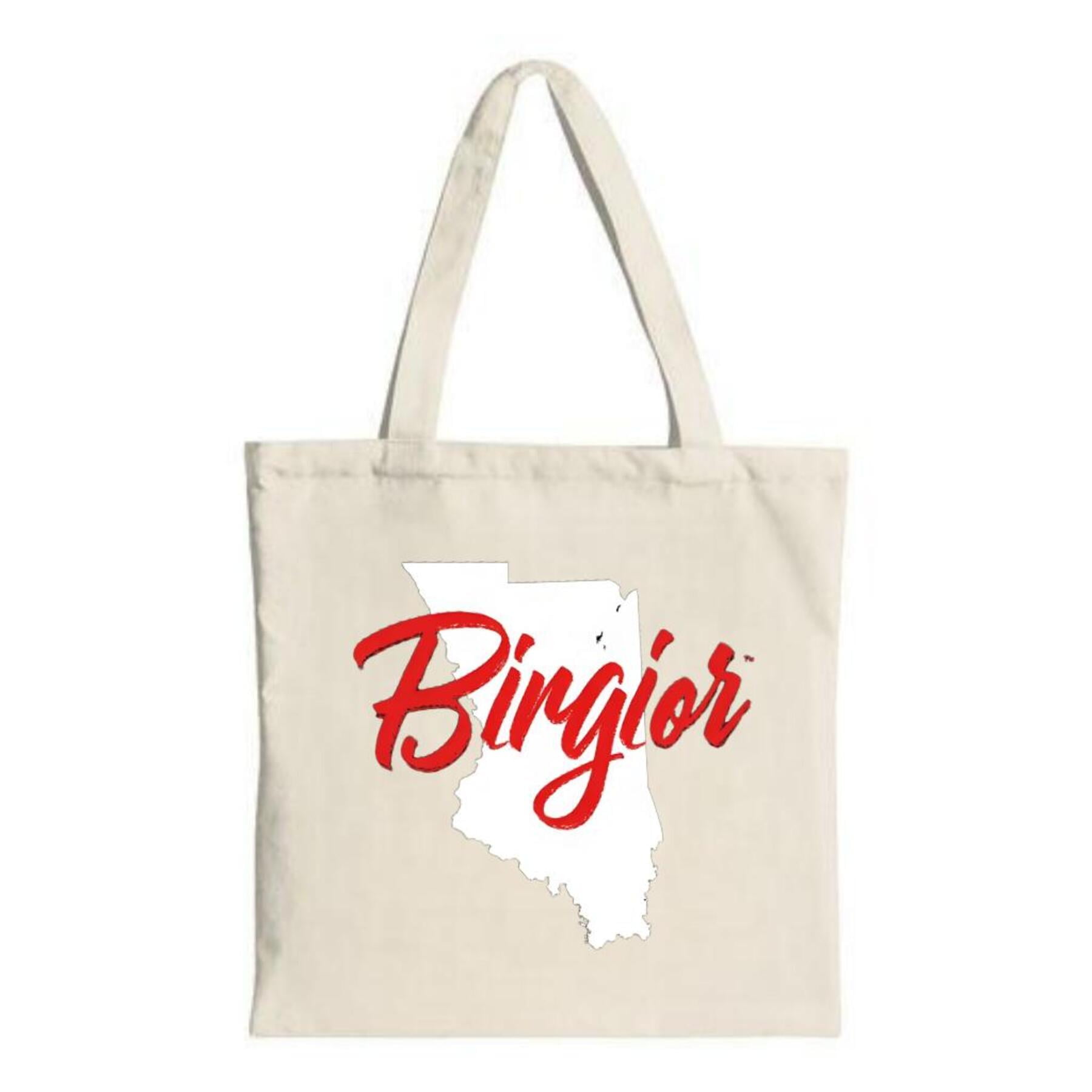 Stylish Cream Canvas Tote Bag with Red Cursive ' Bingior ' Text and ...