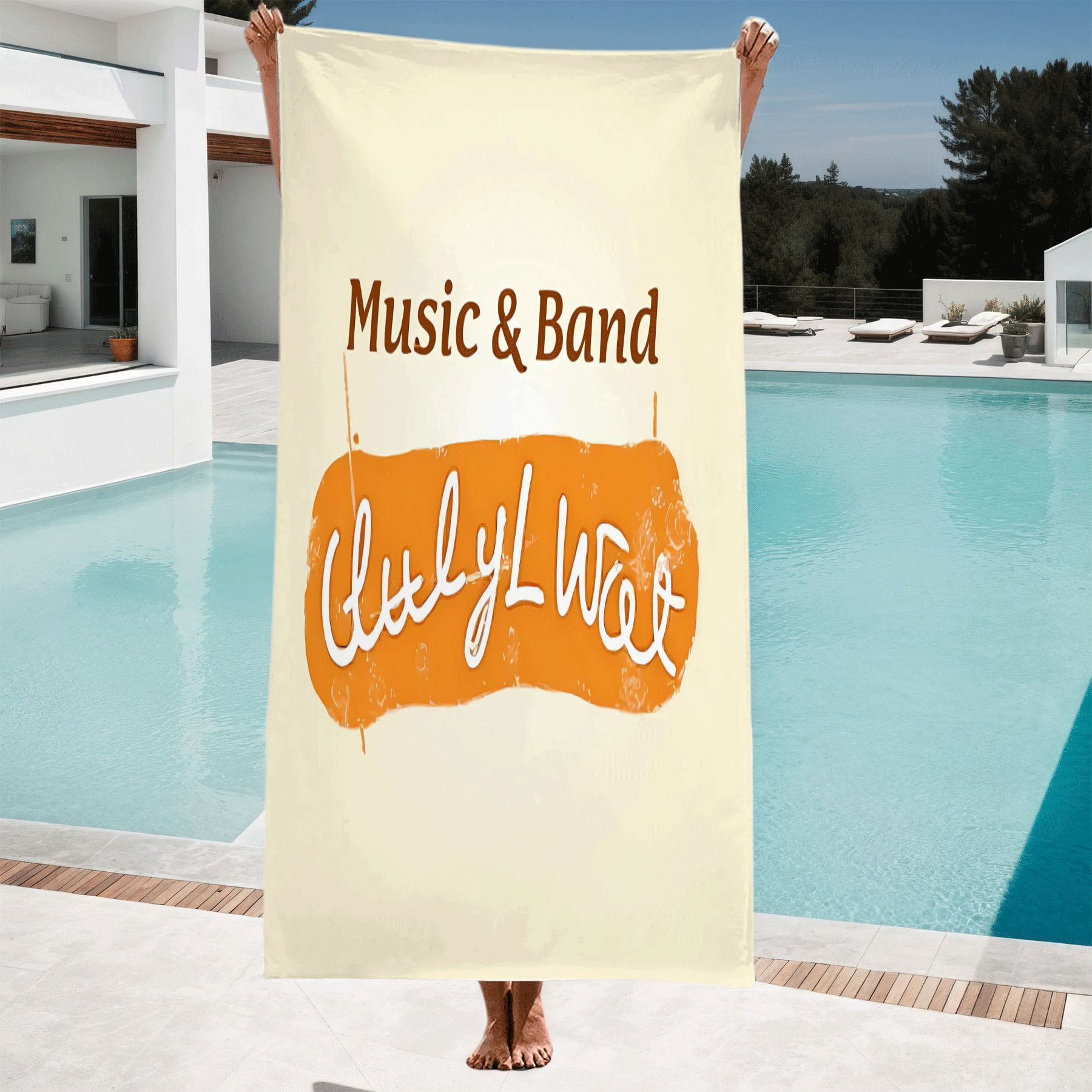 Stylish Cream & Orange Splash Design Beach Towel - Perfect for Pool ...