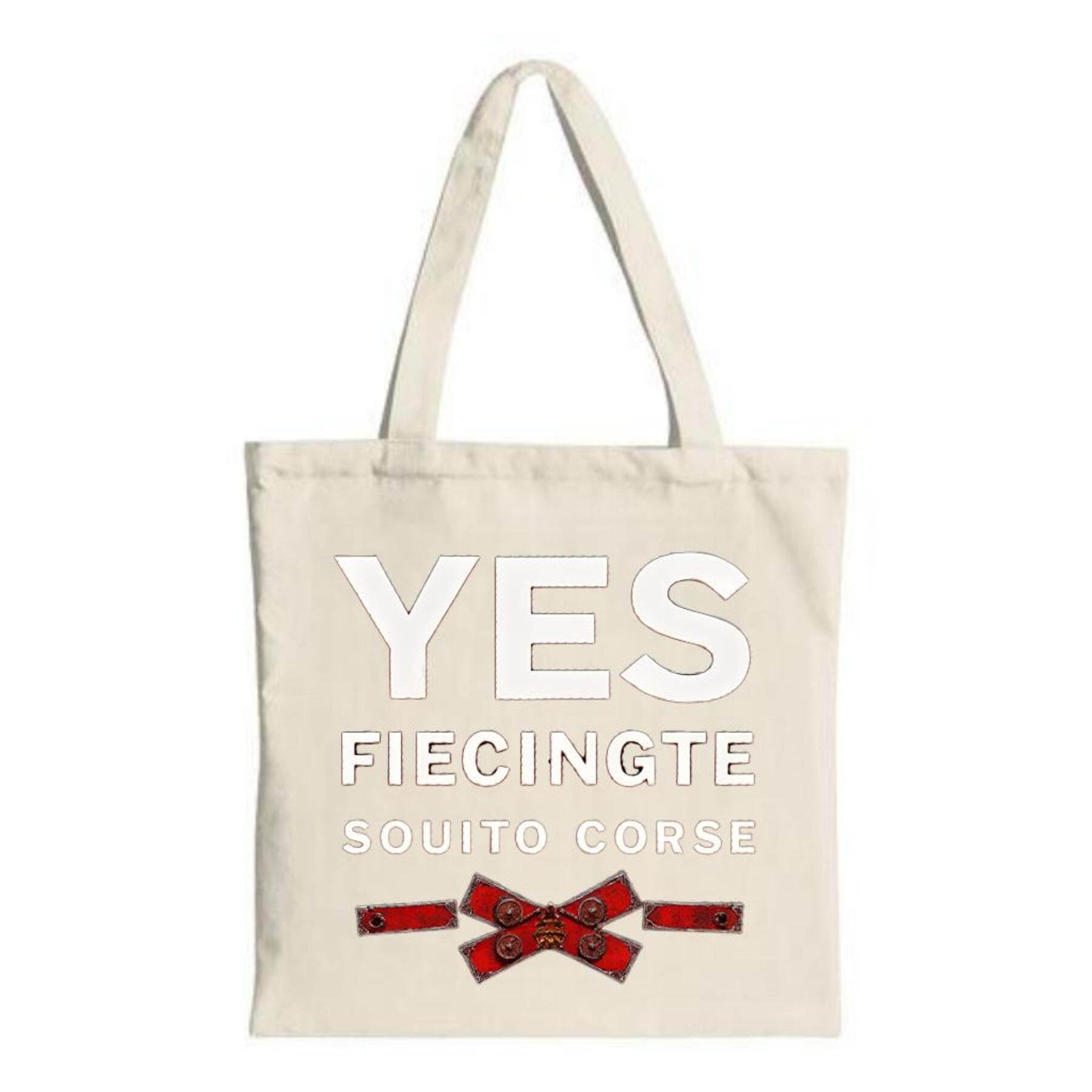 Stylish Cream Tote Bag with Bold White Text " YES FIEICINGTE SOUIT ...