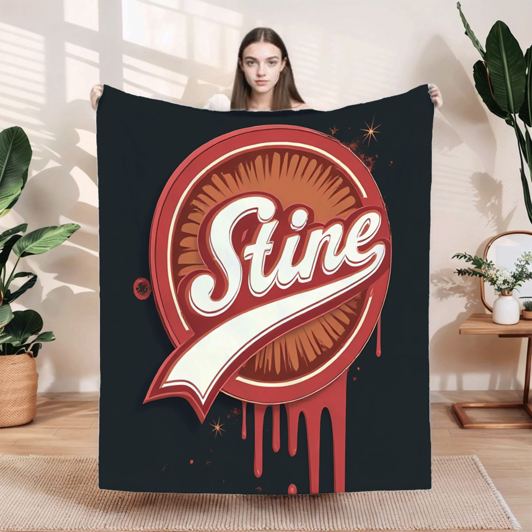 Stylish Cursive ' Stine ' Flannel Blanket - Soft Warm Cozy for Sofa ...