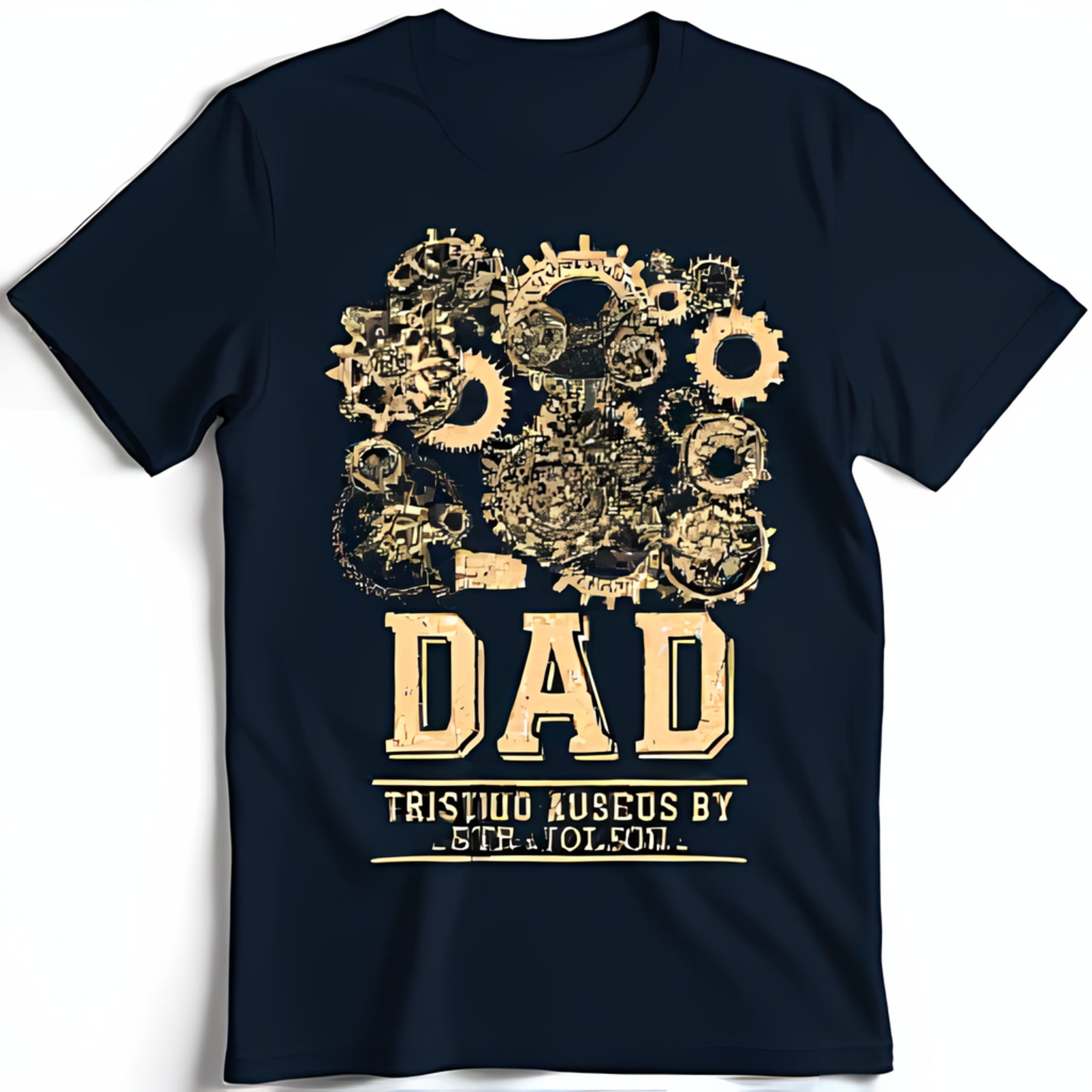 Stylish Dark Blue DAD T-Shirt with Gold Gear Design for Fathers Who ...