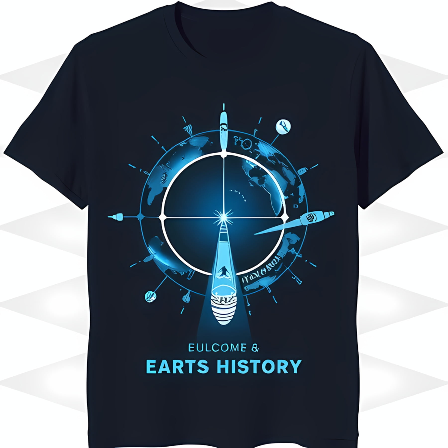 Stylish Dark Blue T-Shirt with Graphic and Centered Figure Design ...