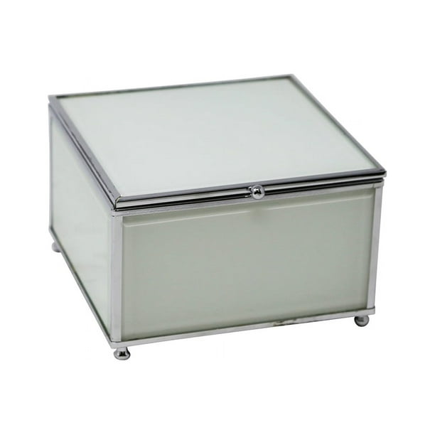 Stylish Decorative Wood And Glass Storage Box, White - Walmart.com