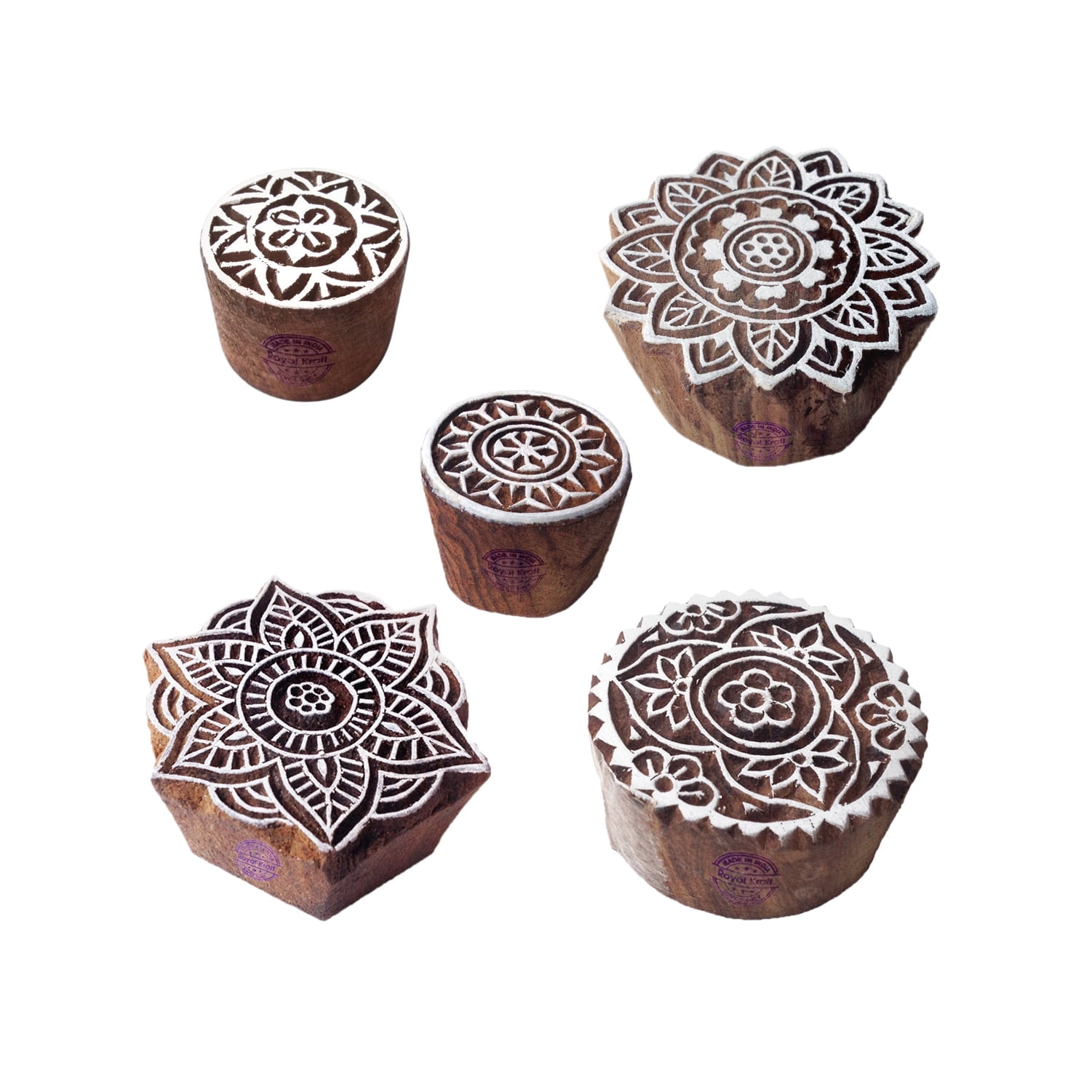 Stylish Designs Mandala and Round Wooden Block Stamps (Set of 5 ...