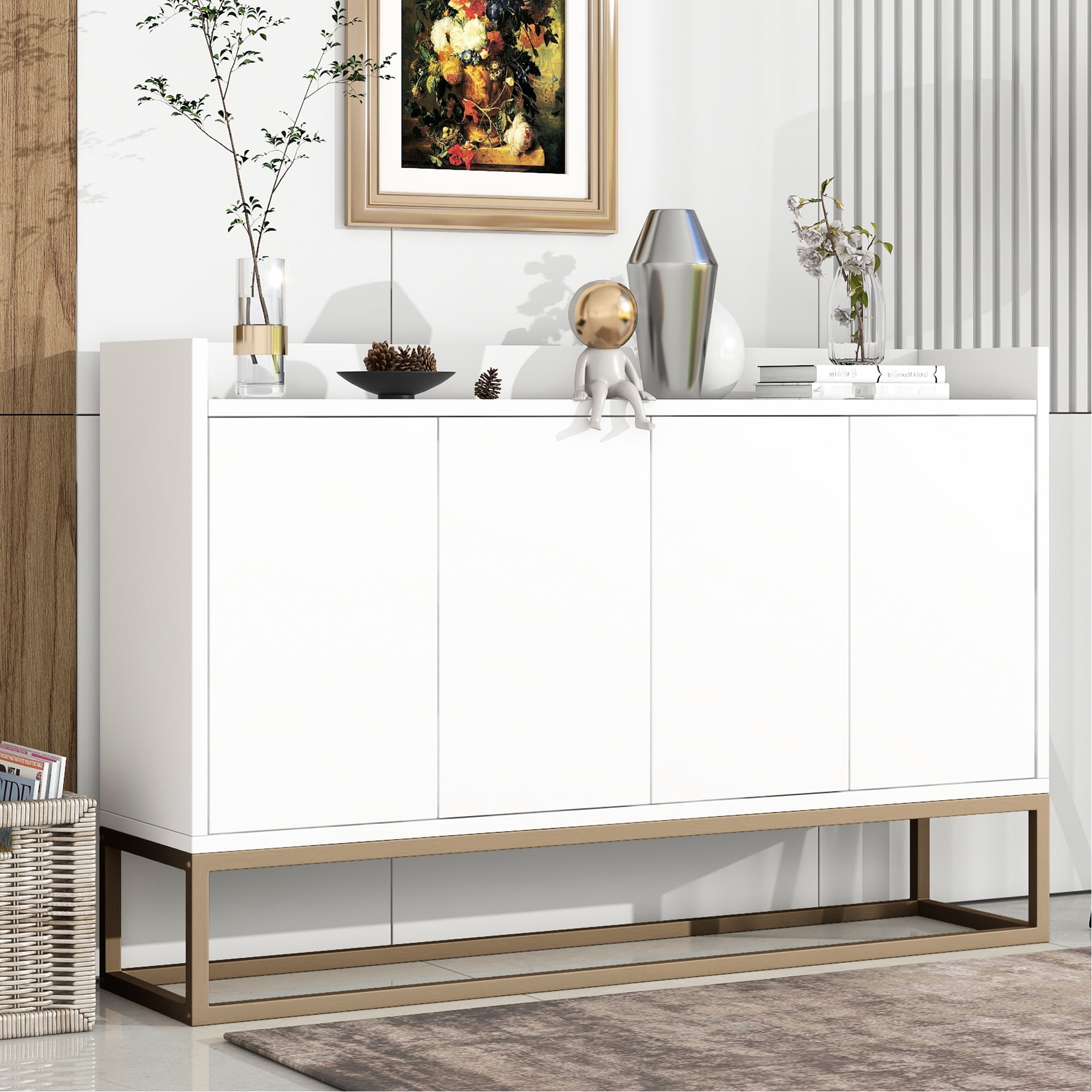 Stylish Dining Room Sideboard In White, Gold Leg Enhancements, Vast ...