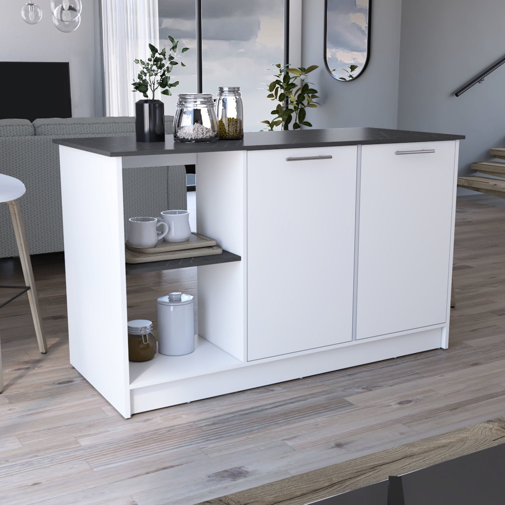 Stylish Dining Setup - Kitchen Island with Big Surface and Storage ...