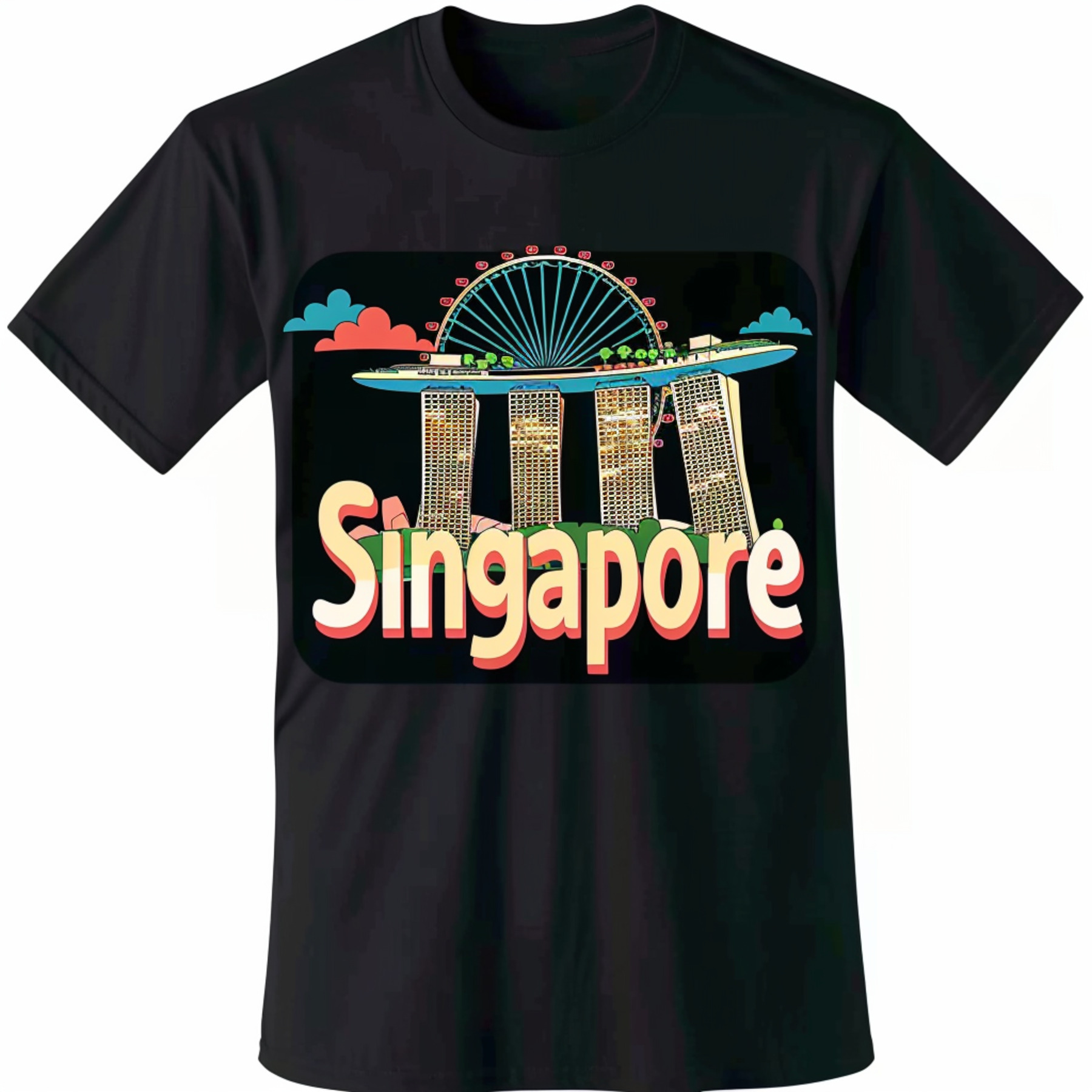 Stylish Discover Singapore Retro Skyline T Shirt Featuring Bay Sands ...
