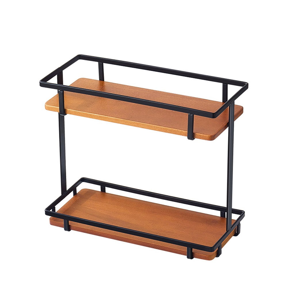 Stylish Double-Layer Storage Rack with Wood and Iron Frame for Home ...