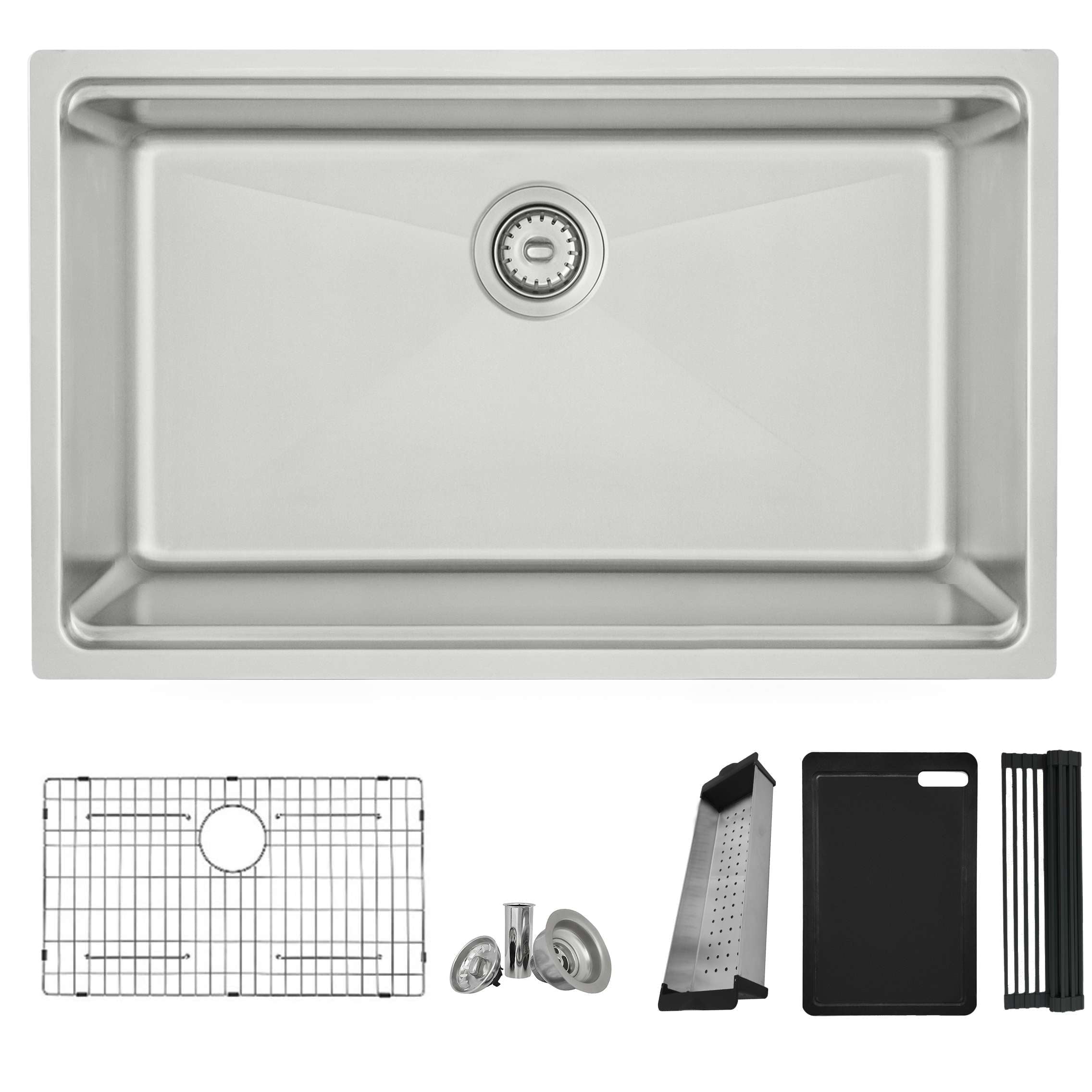 Stylish Dual Mount 31" Stainless Steel Single Bowl Kitchen Sink with 5 ...
