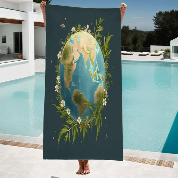 Stylish Earth Design Beach Towel - Vibrant Green Foliage & White ...