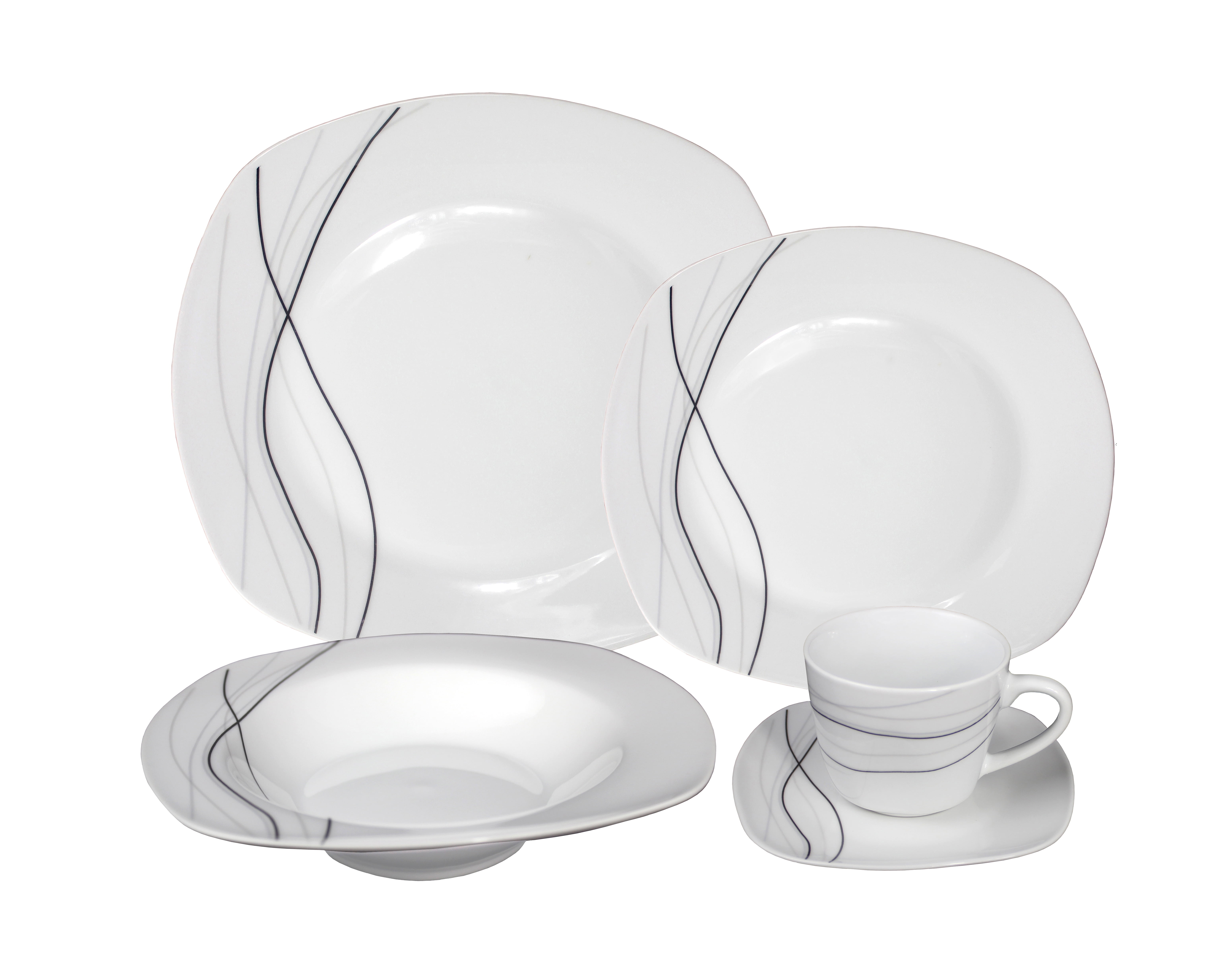Stylish and Elegant 20 Pieces Porcelain Square Dinnerware Set Service ...