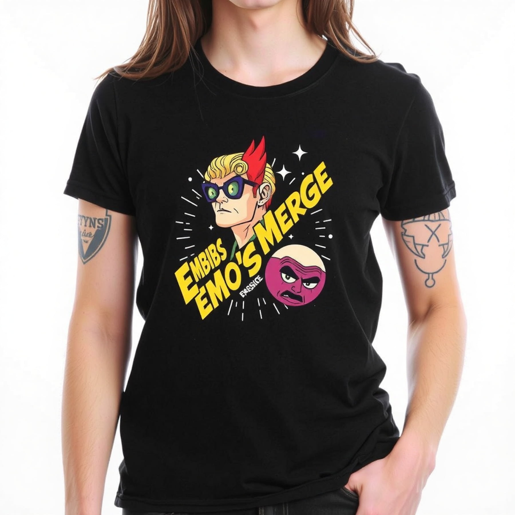 Stylish Emo-Inspired Graphic T-Shirt "Embib's Emo's Merge" with Cool ...
