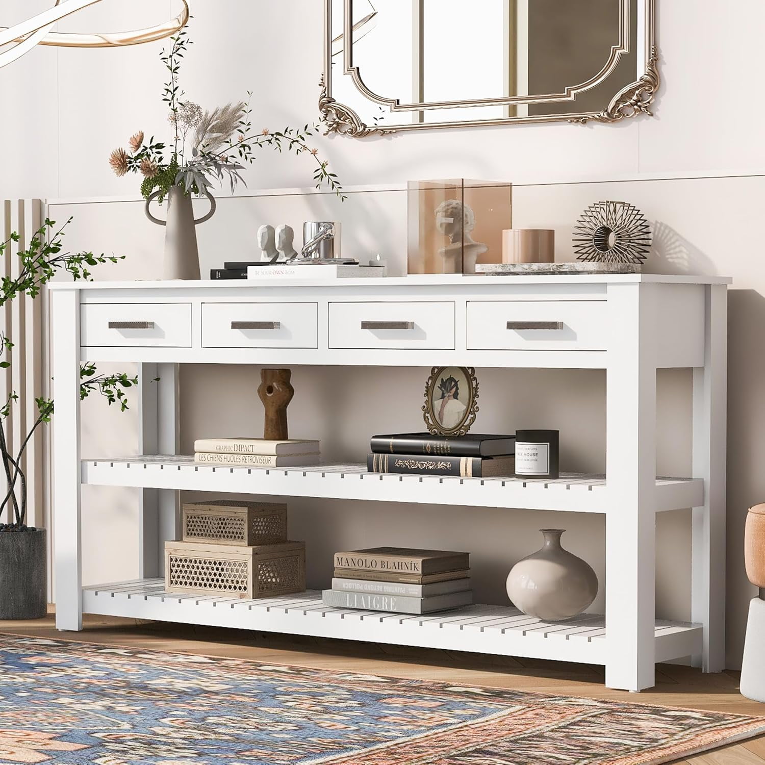 Stylish Entryway Console Table with 4 Drawers and 2 Shelves, 62.2 ...