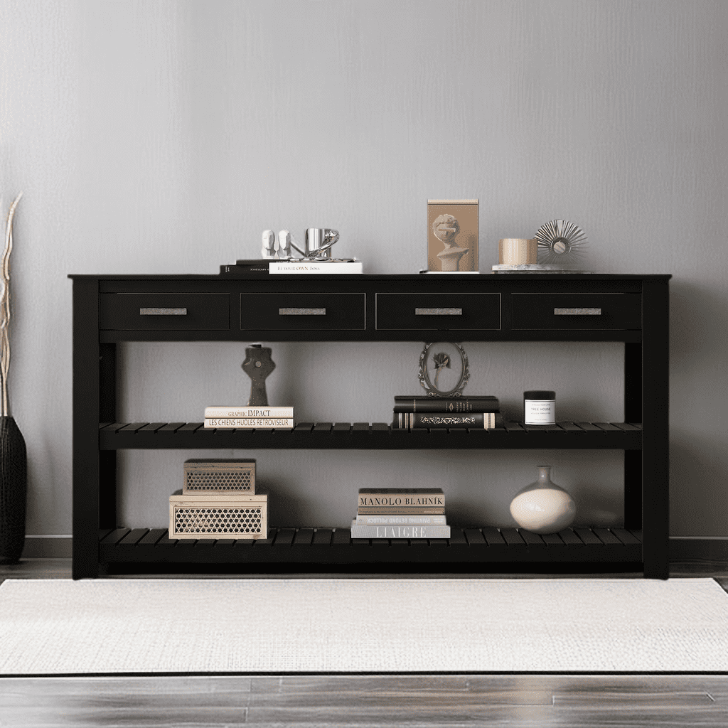 Stylish Entryway Console Table with 4 Drawers and 2 Shelves,Rustic ...